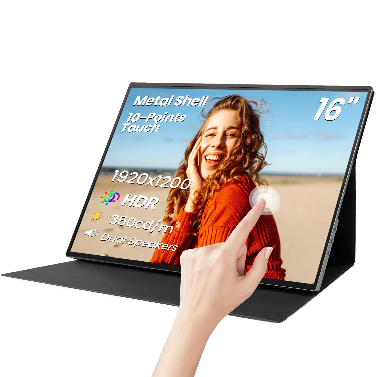 16 Inch Touchscreen Portable Monitor, HDR10, Metal Shell Travel Screen ...