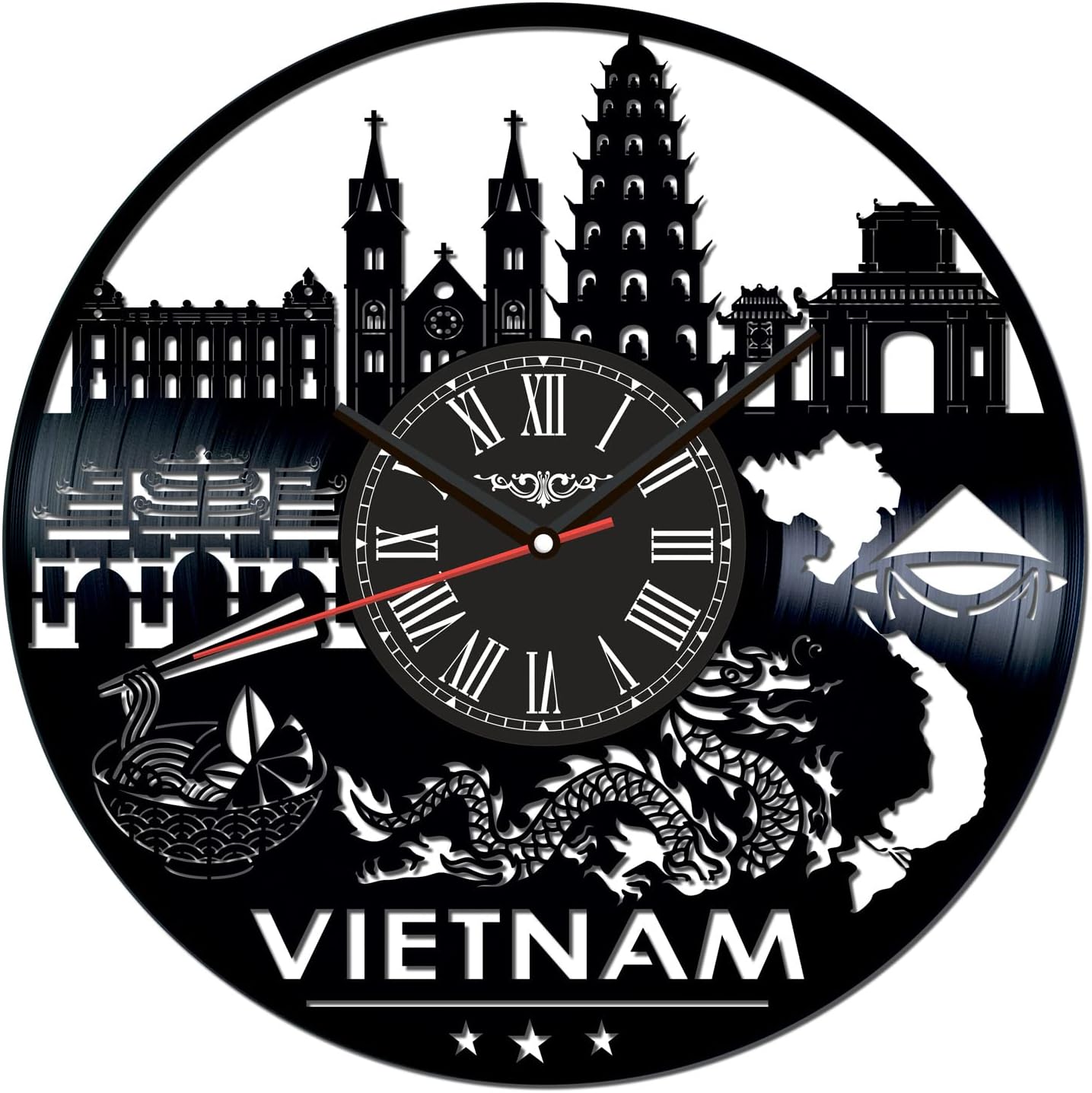 Amazon.com: 12 Inch Vietnam Vinyl Clock Silent Quartz Quality Battery ...