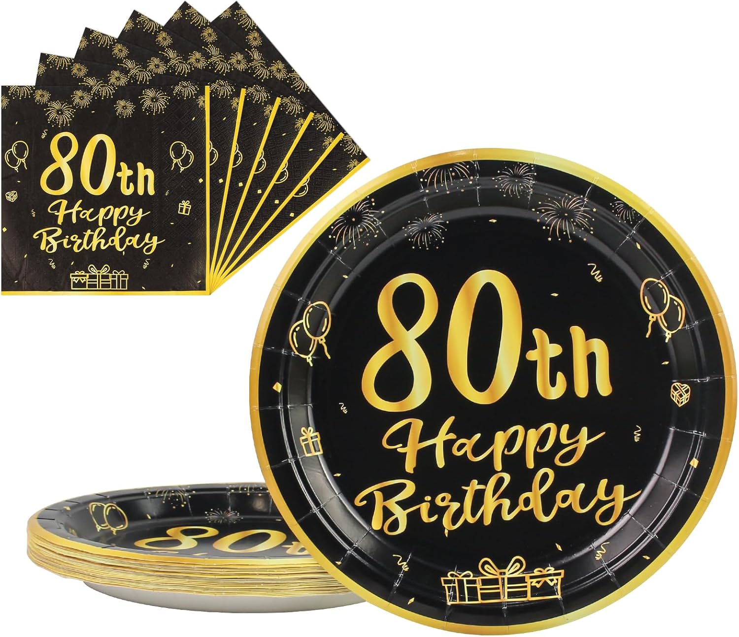 Amazon.com: LDFDRT 80th Paper Party Plates And Napkins 50pcs 9" Black ...