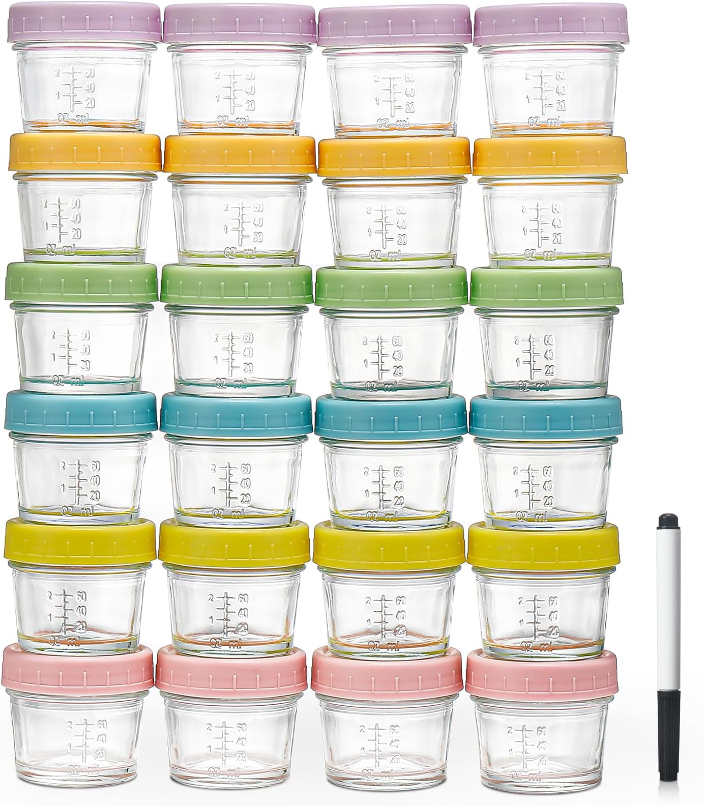 Amazon.com : VITEVER 24-Pack Glass Baby Food Storage Containers - 4 oz ...