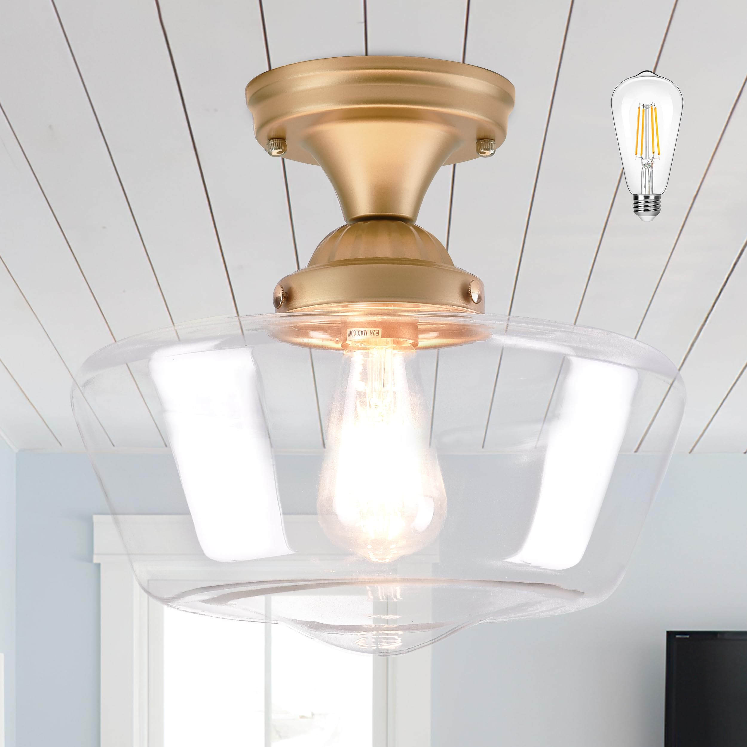 Ayshwilldec Brass Schoolhouse Light Fixture 12" Mid Century Light ...