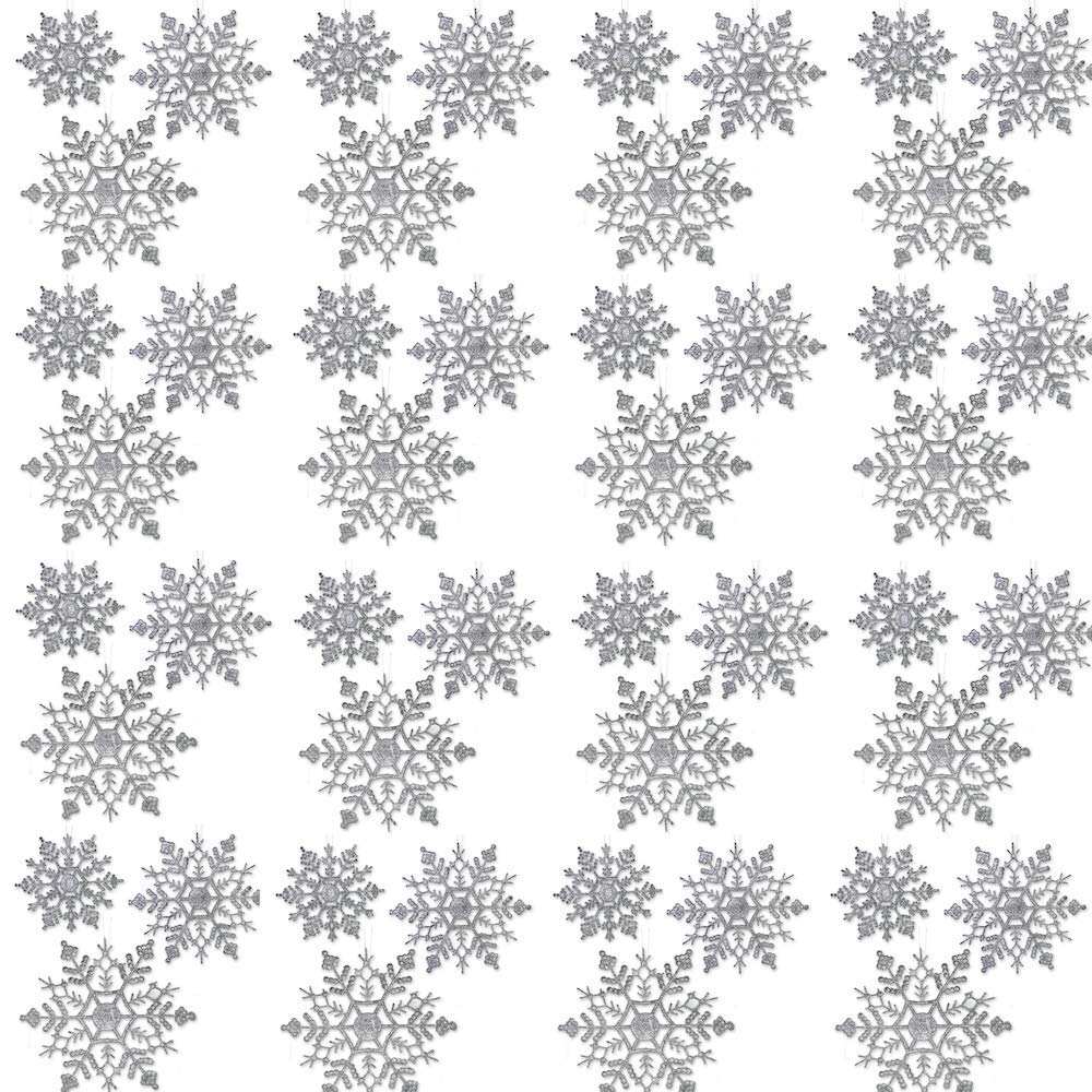 Amazon.com: Silver Glitter Snowflake Christmas Ornaments - Assorted ...