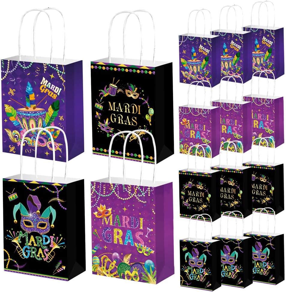 Amazon.com: Colodeol 12 Pack Mardi Gras Paper Gift Bags with Handle ...