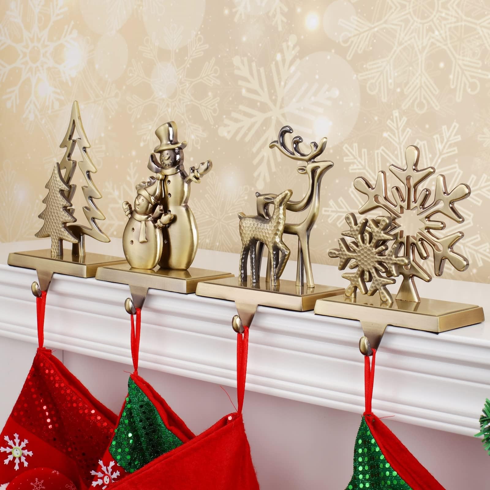 Amazon.com: Elk Tree Snowflake Snowman Stocking Holder for Mantle Set ...