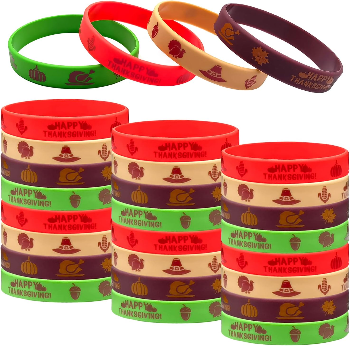 Amazon.com: FSHANEE 24 Packs Thanksgiving Silicone Wristbands Happy ...