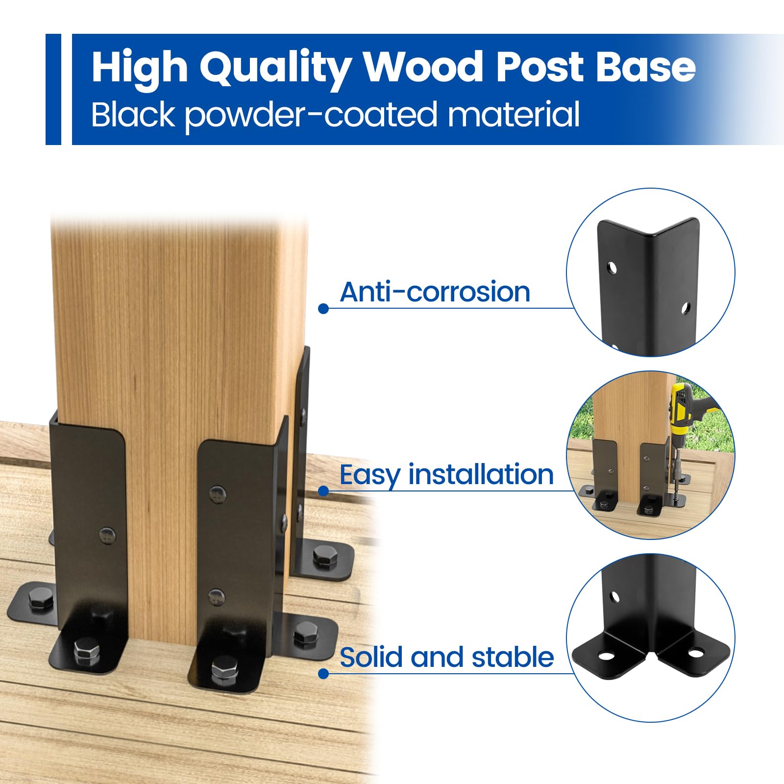 Snapklik.com : 4Pack Adjustable Post Base Brackets Fit 15x15 2x2 2x4 ...