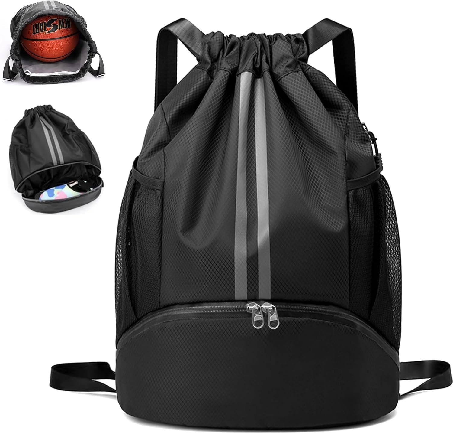 JKYVAA Large Drawstring Gym Bag Black Football Boot Bag Waterproof PE ...