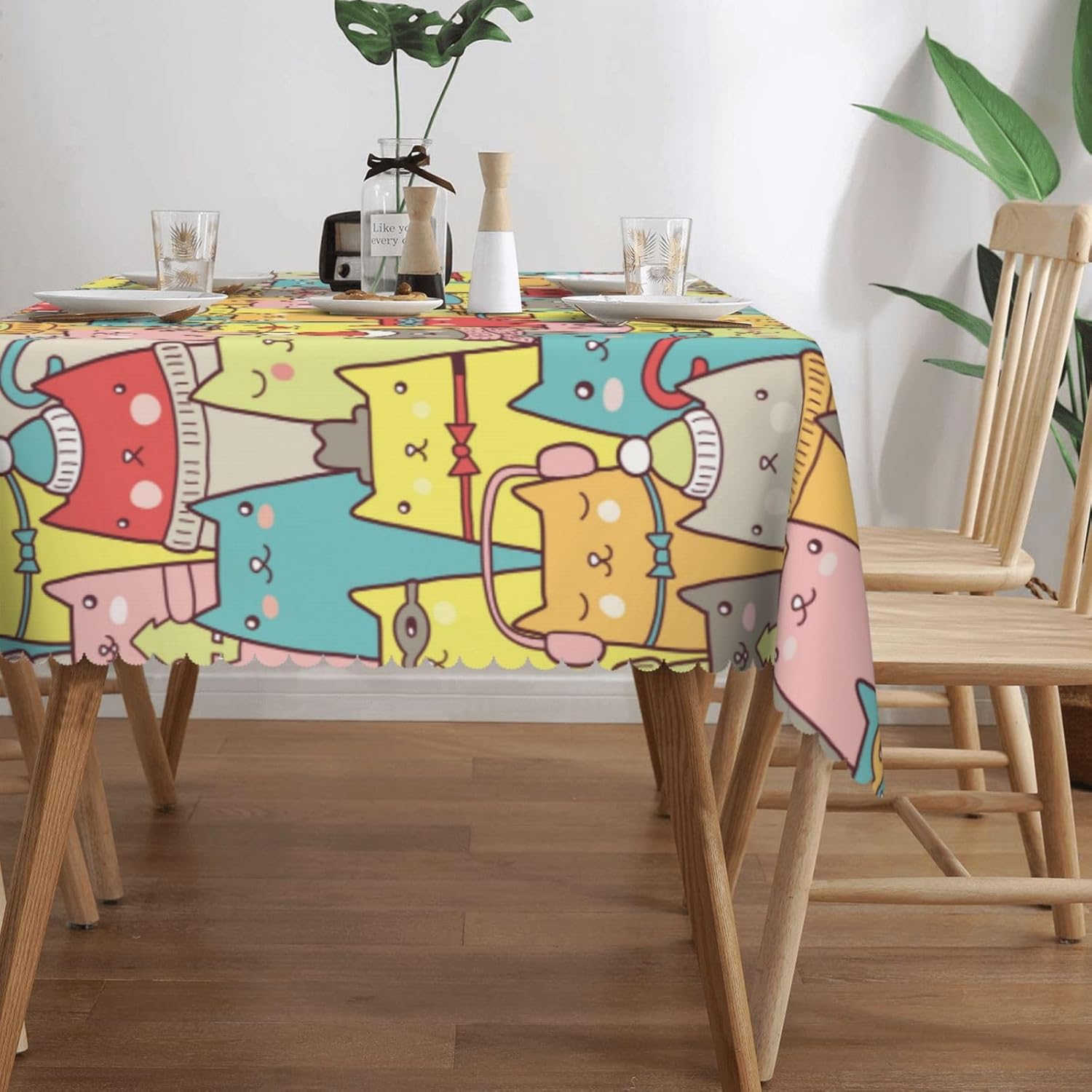 Aimeryup Mantel rectangular de dibujos animados con gatos divertidos ...