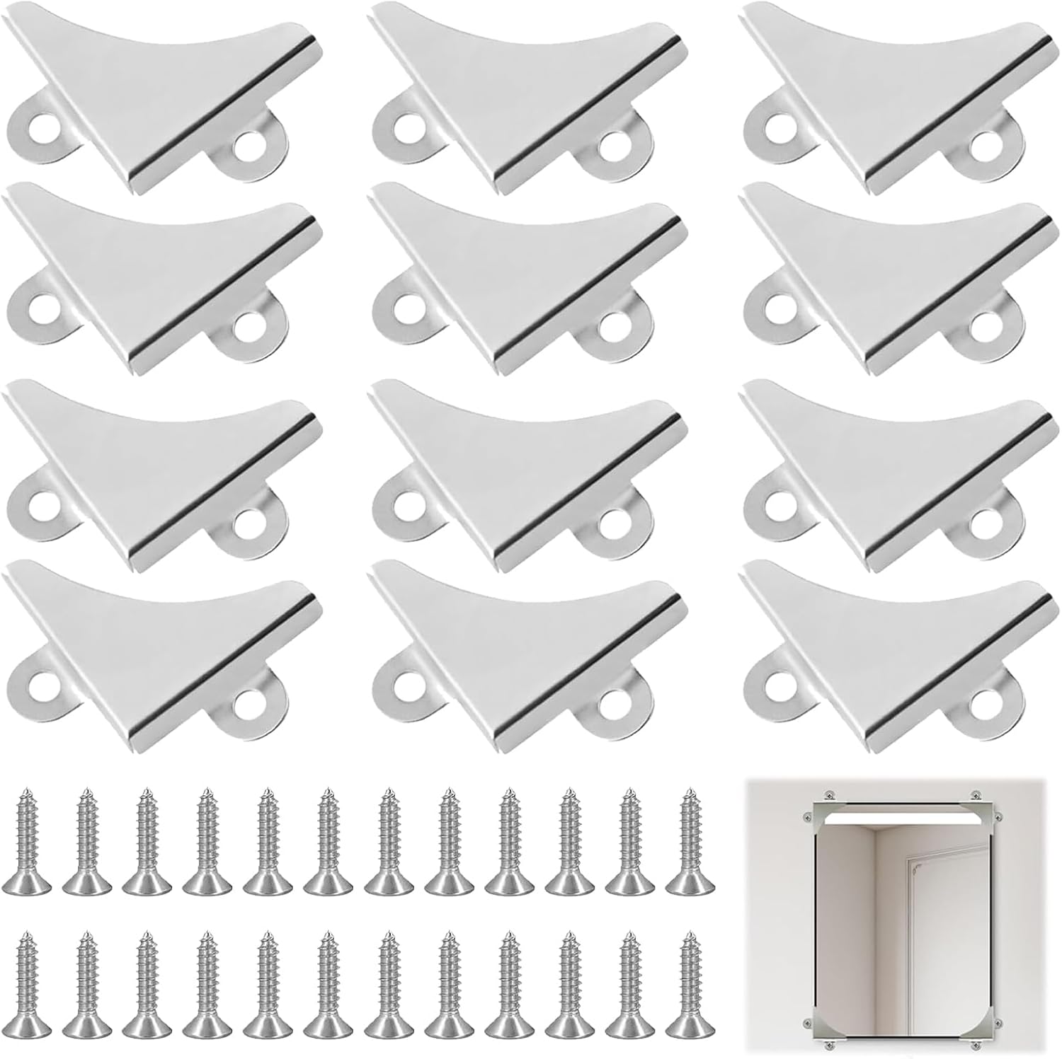Mirror Corner Brackets 12Pcs, Heavy Duty Metal Mirror Fixings Kit ...