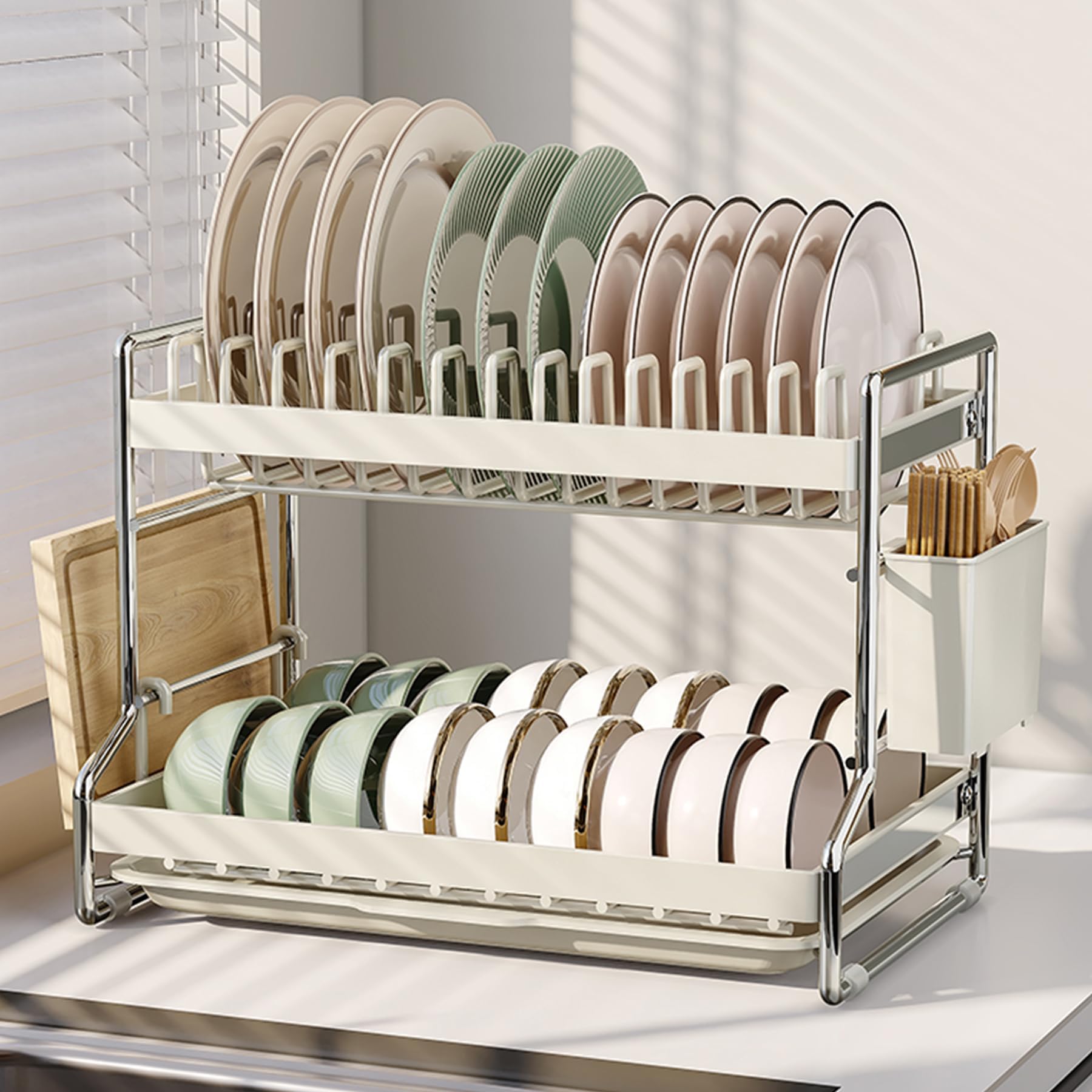 Hoisimdy Dish Drying Rack 2 Tier Kitchen Plate Rack Large Capacity with ...