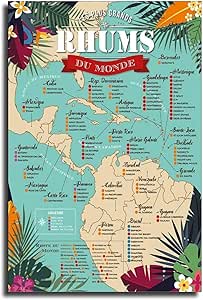 Amazon.com: Rum Poster，Rum Map of The 100 Best Rums in The World Canvas ...