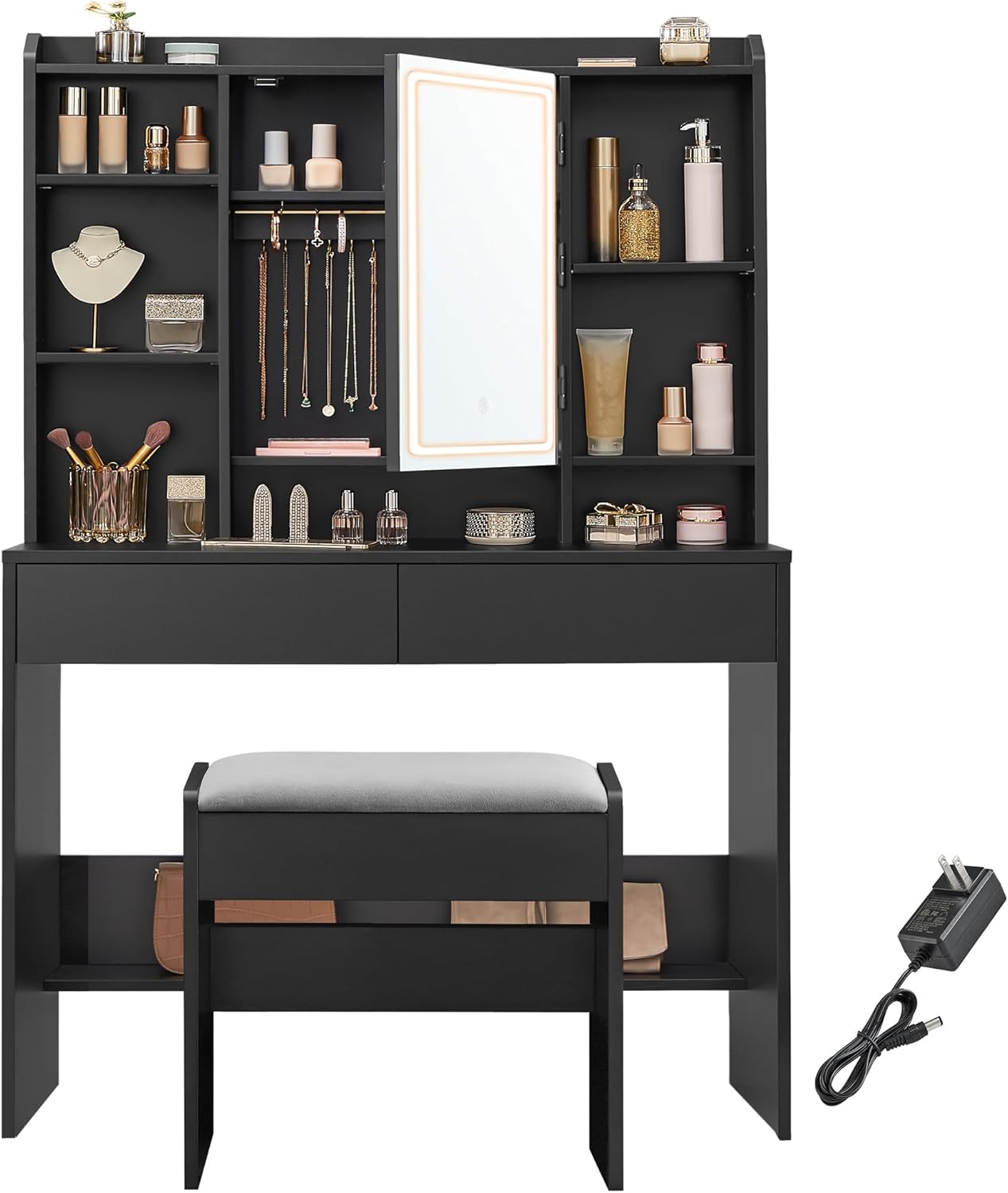 Amazon.com: VASAGLE Vanity Desk with Mirror and Lights, Makeup Vanity ...