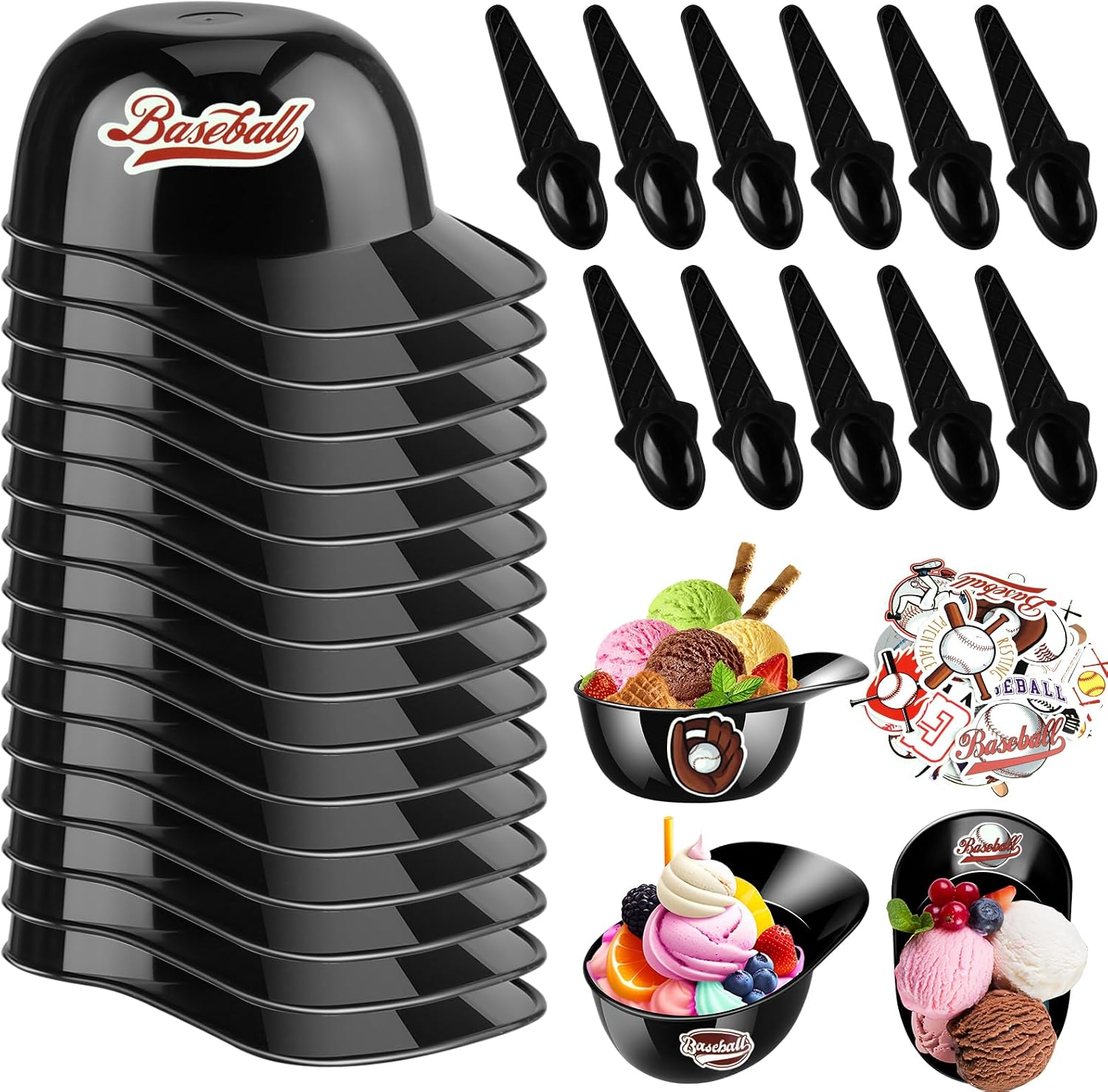 Amazon.com | MEEZY 30 Set Baseball Helmet Ice Cream Bowls with 15 Mini ...