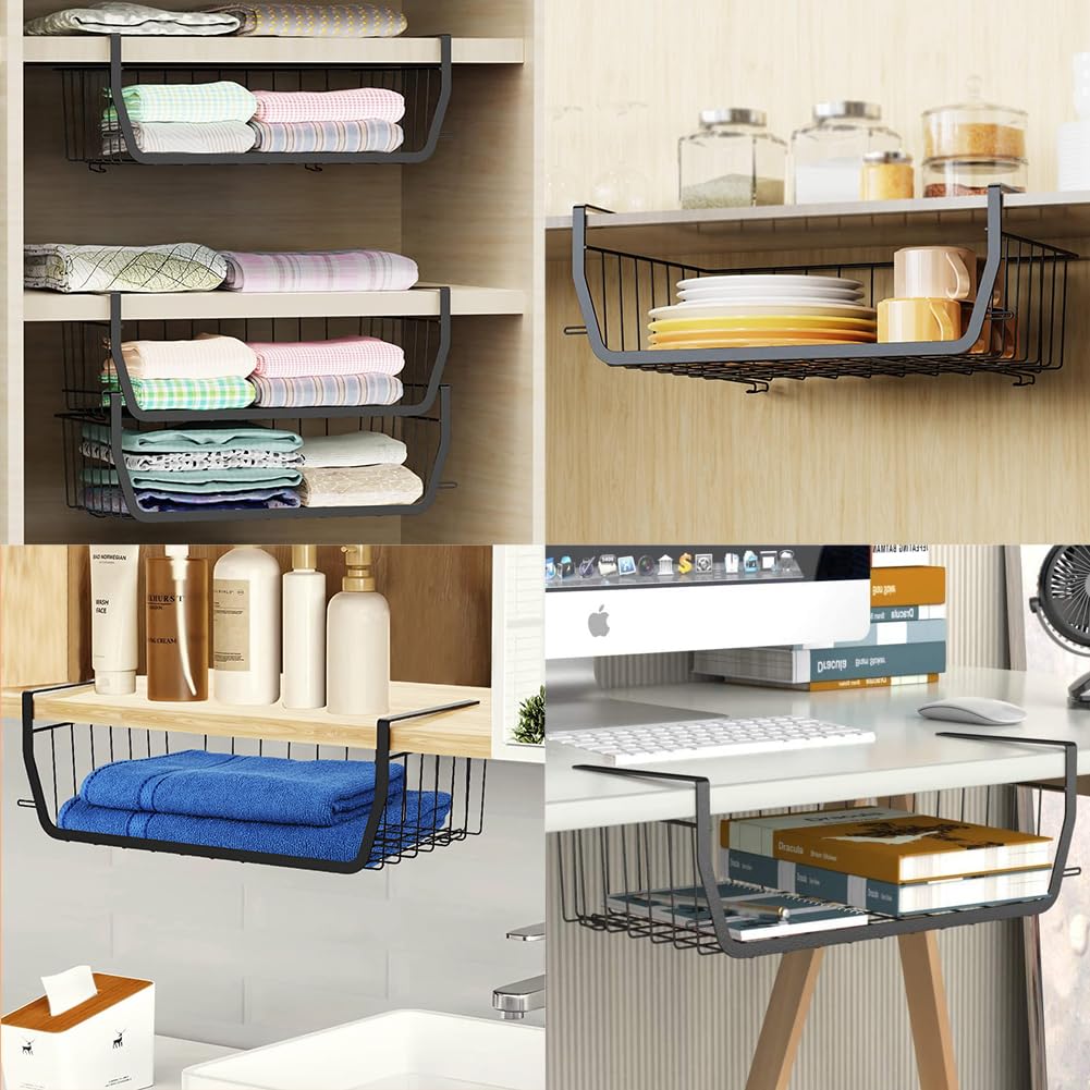 Snapklik.com : Stackable Under Shelf Basket, 4 Pack 13.2 Inch Wire ...