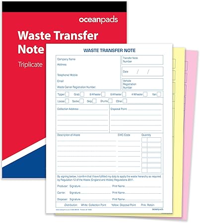 Ocean Pads Waste Transfer Note A5 50 Sets Book 3-Part Carbonless Paper ...