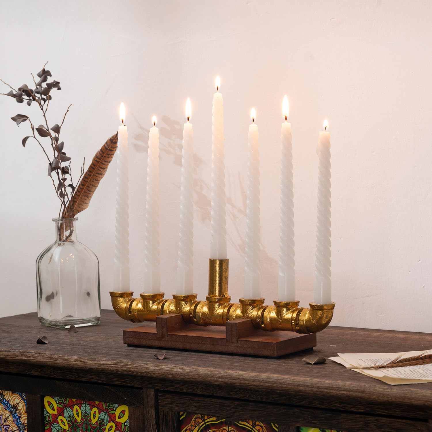 Capesaro Hanukkah Menorah 7 ramas,Candelero decorativo de menorás para ...