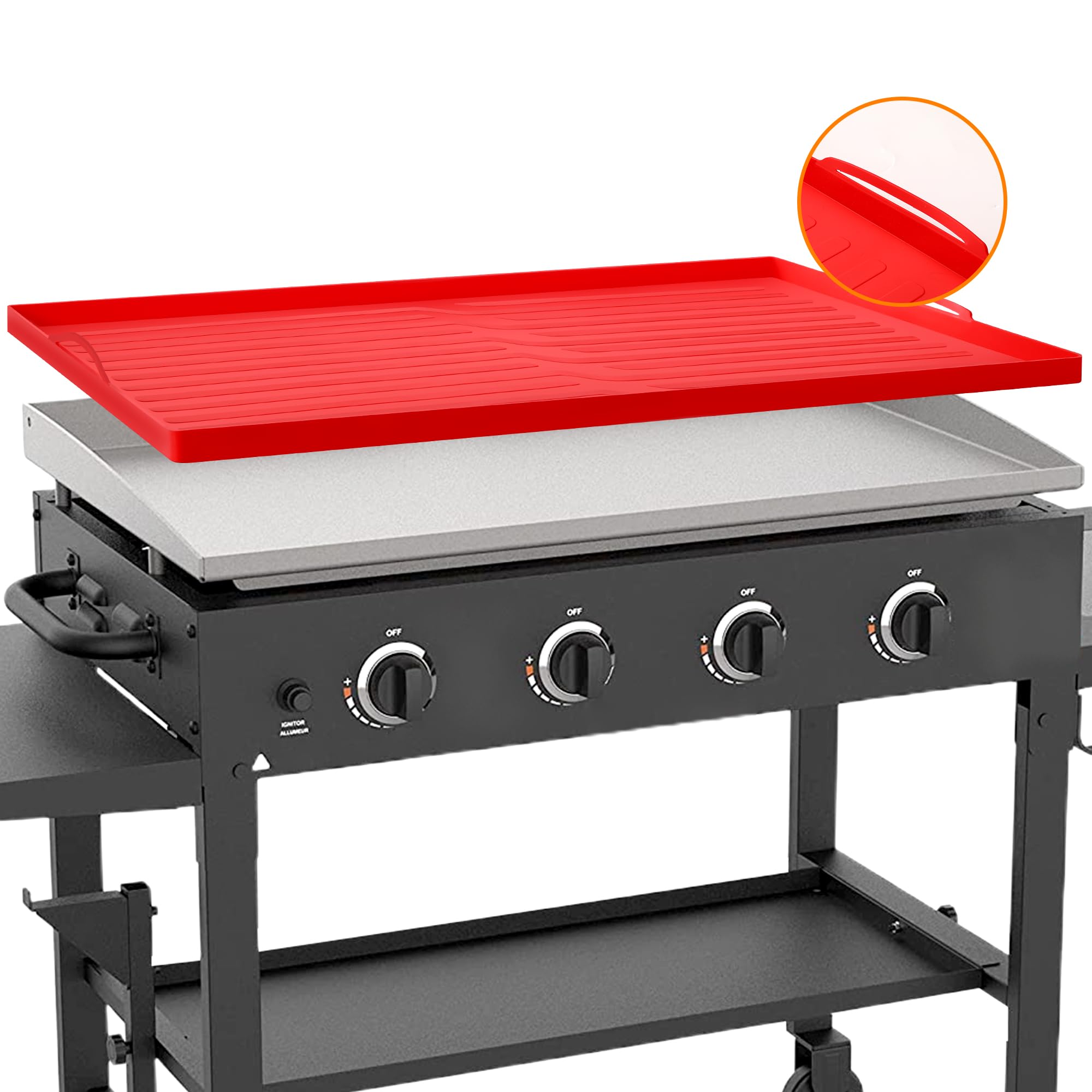 Silicone Griddle Mat, Red Grill Mat with Handles for 36" Griddle, Keeps ...