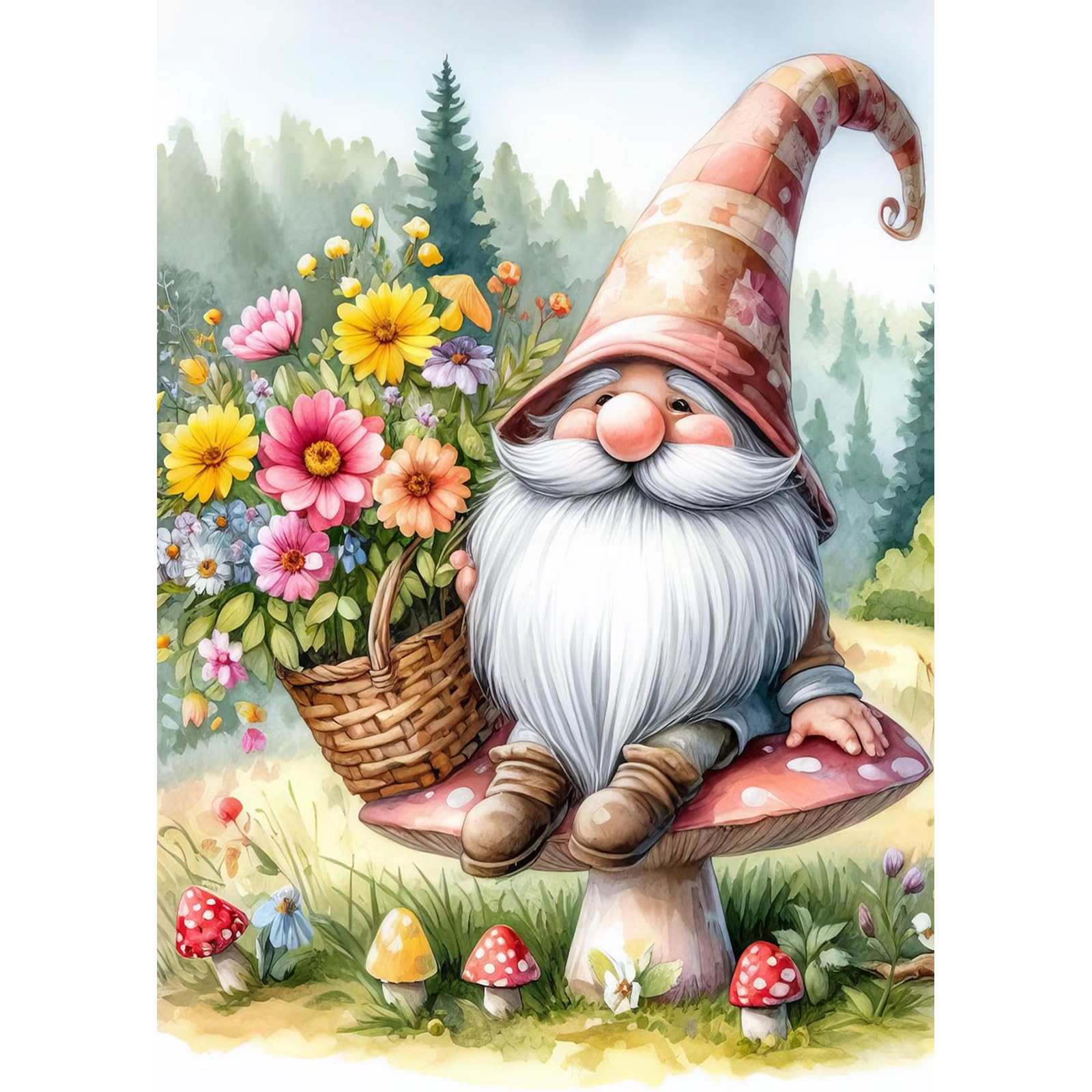 MXJSUA Round Garden Gnome Diamond Art Painting Kit,5D Diamond Gem Art ...