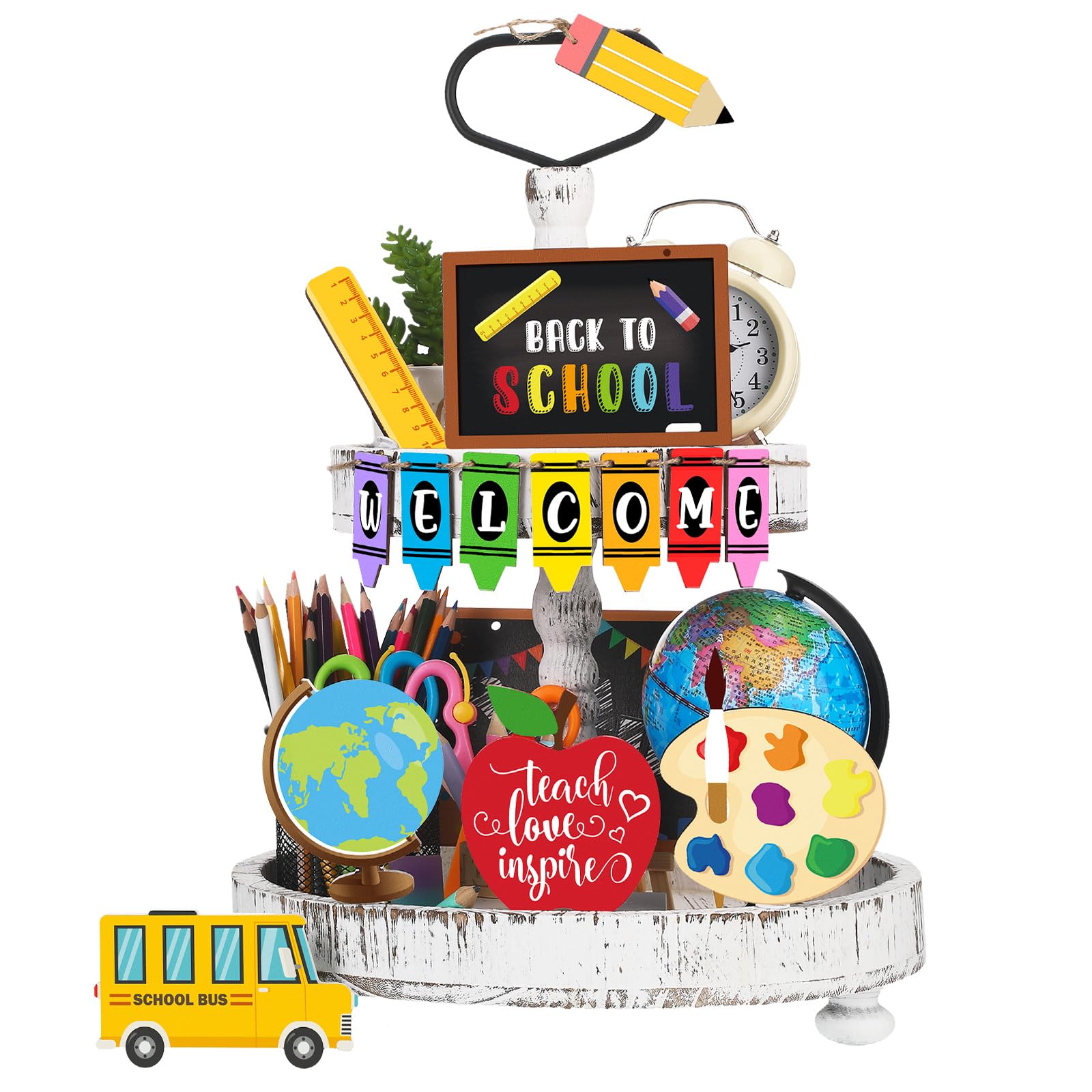 Amazon.com: 14 Pcs Back to School Tiered Tray Decorations Wooden First ...