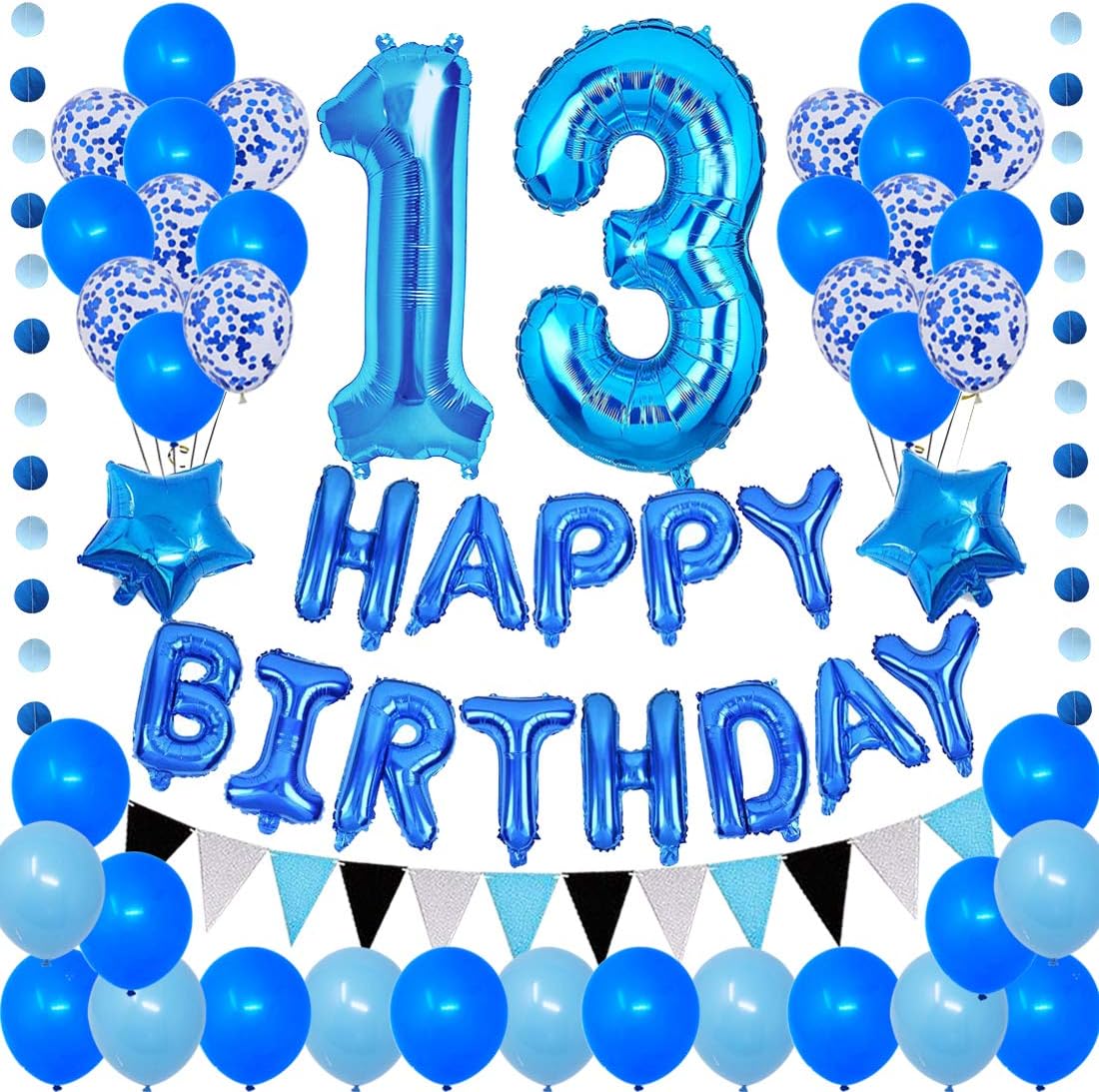 Amazon.com: Succris 13RD Blue Theme for 13 Years Old Birthday Party ...