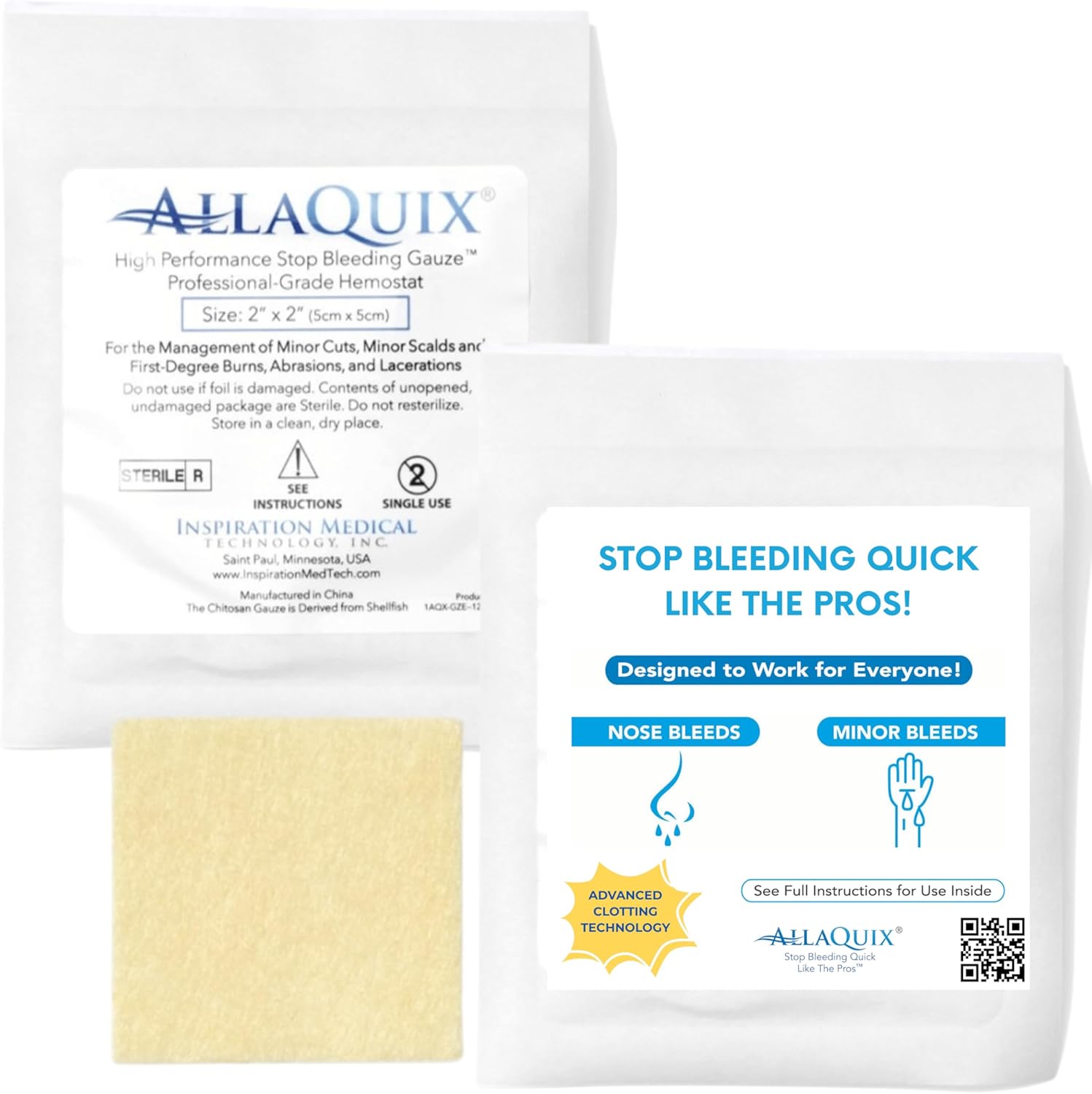 Amazon.com: AllaQuix Stop Bleeding Gauze Pads – (2"x2") | Hemostatic ...