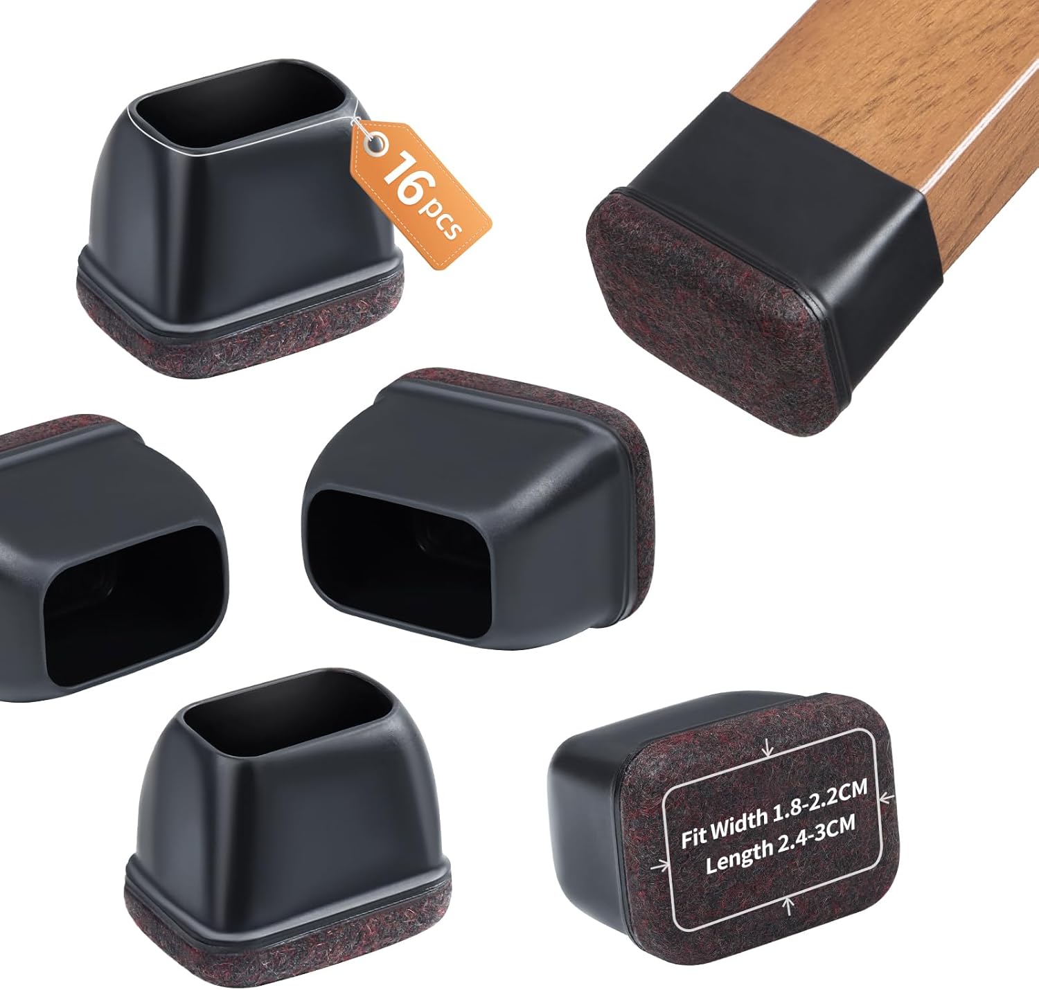 16PCS Chair Leg Floor Protectors, Rectangle Chair Leg Protection Caps ...