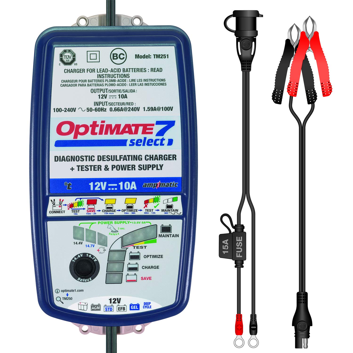 Snapklik.com : Optimate 7 Select, TM-251, 9-Step 12V 10A Sealed Battery ...