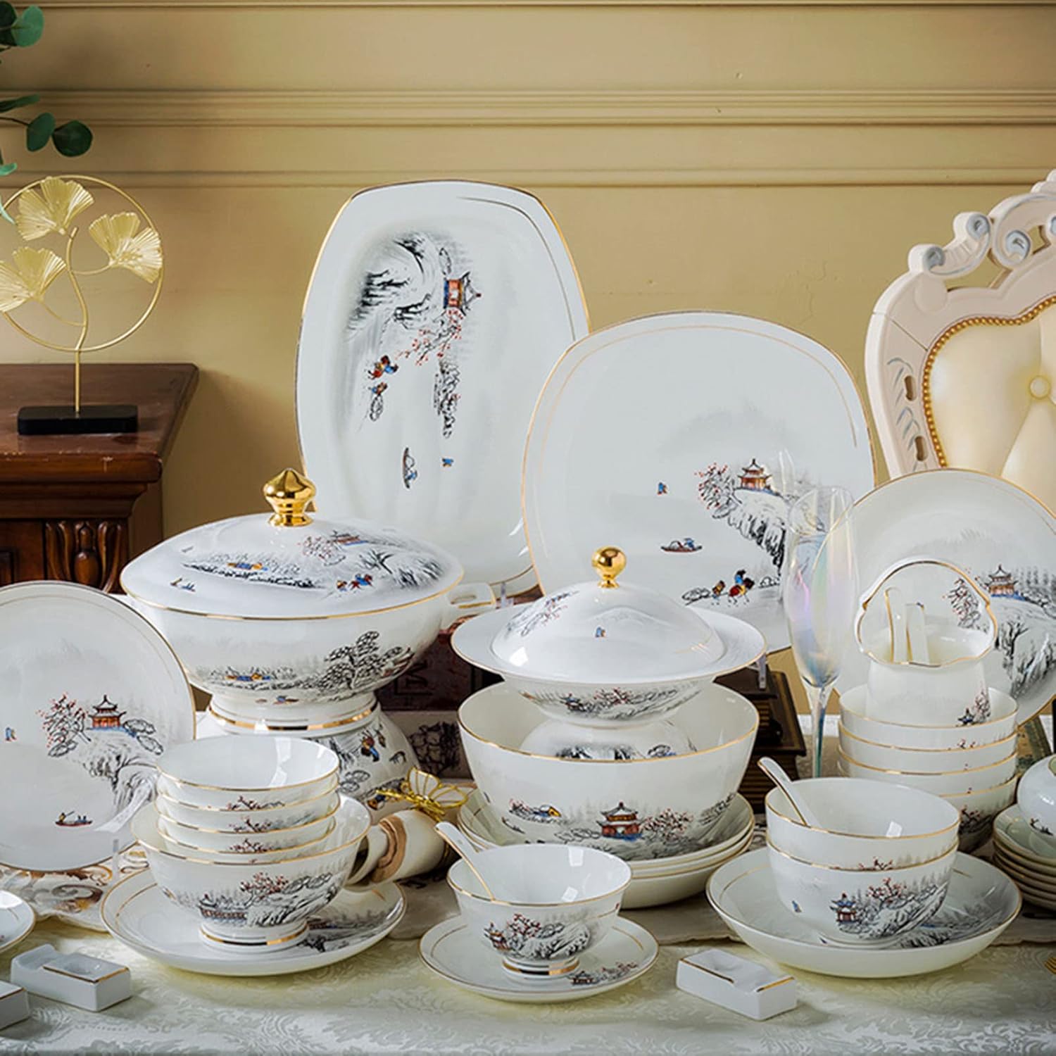 Amazon.com | DUDSME 72-Piece Dinner Sets Hand Painted Dinnerware Sets ...