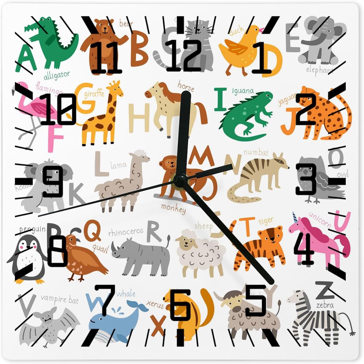Amazon.com: Wall Clock Square Silent Non Ticking Clock ABC Learning ...