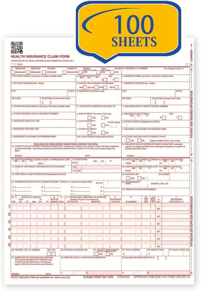 Amazon.com : Adams Health Insurance Claim Forms for Laser Printer, 8.5 ...