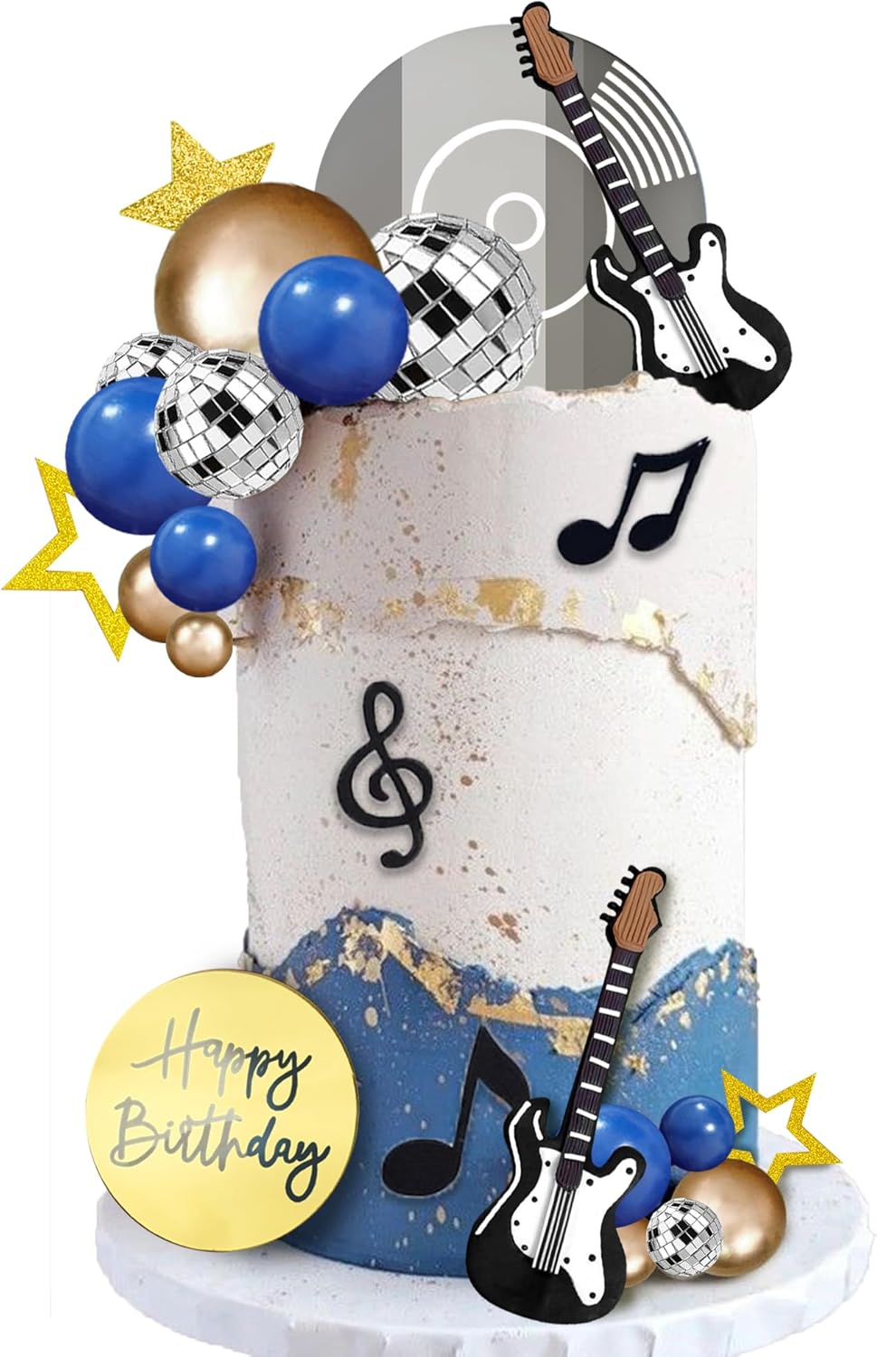Amazon.com: Guitar Cake Toppers Disco Blue Golden Ball Cake Toppers ...