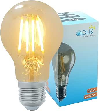 5 x Vintage Filament GLS Opus Classic 5W LED Dimmable Gold Coated Light ...