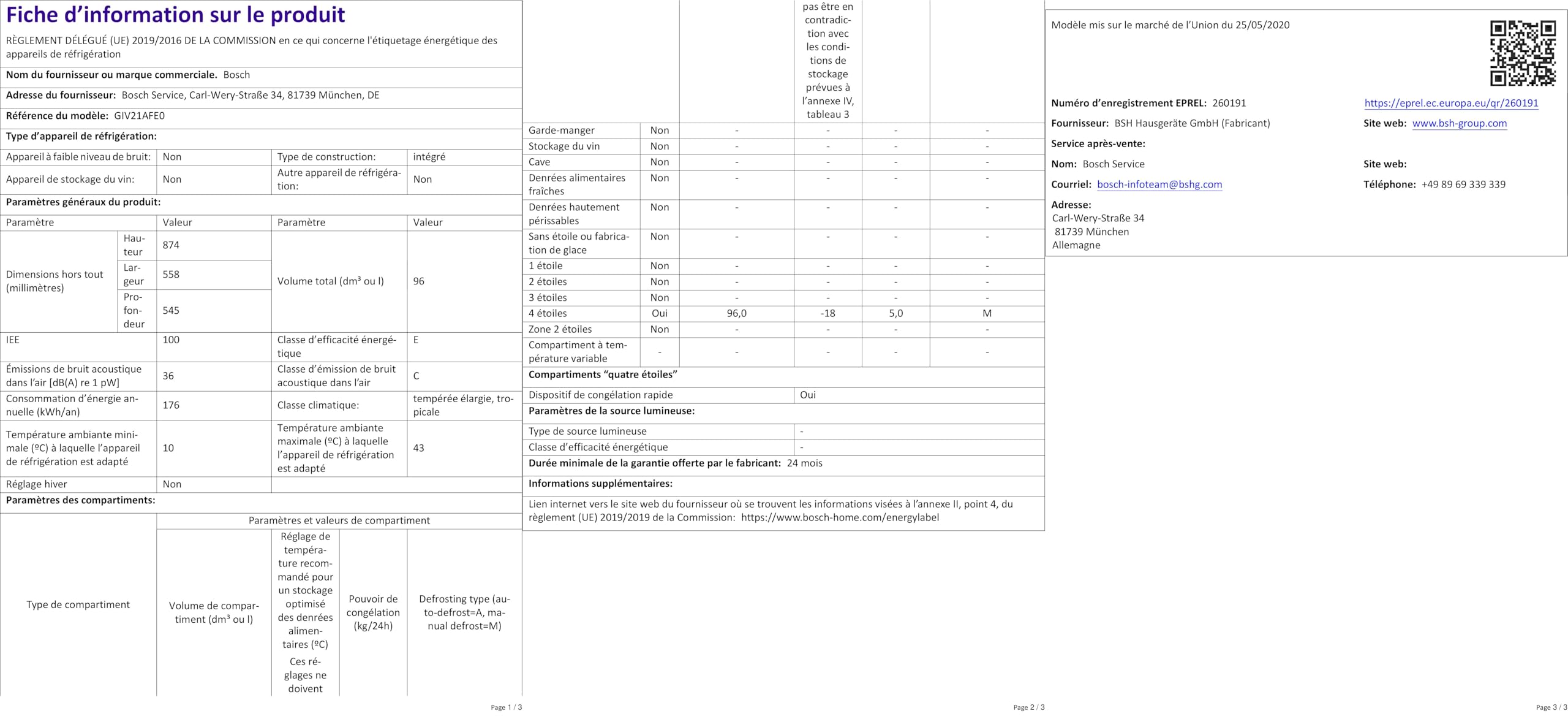 Bosch GIV21AFE0 Série 6 Congélateur Encastrable