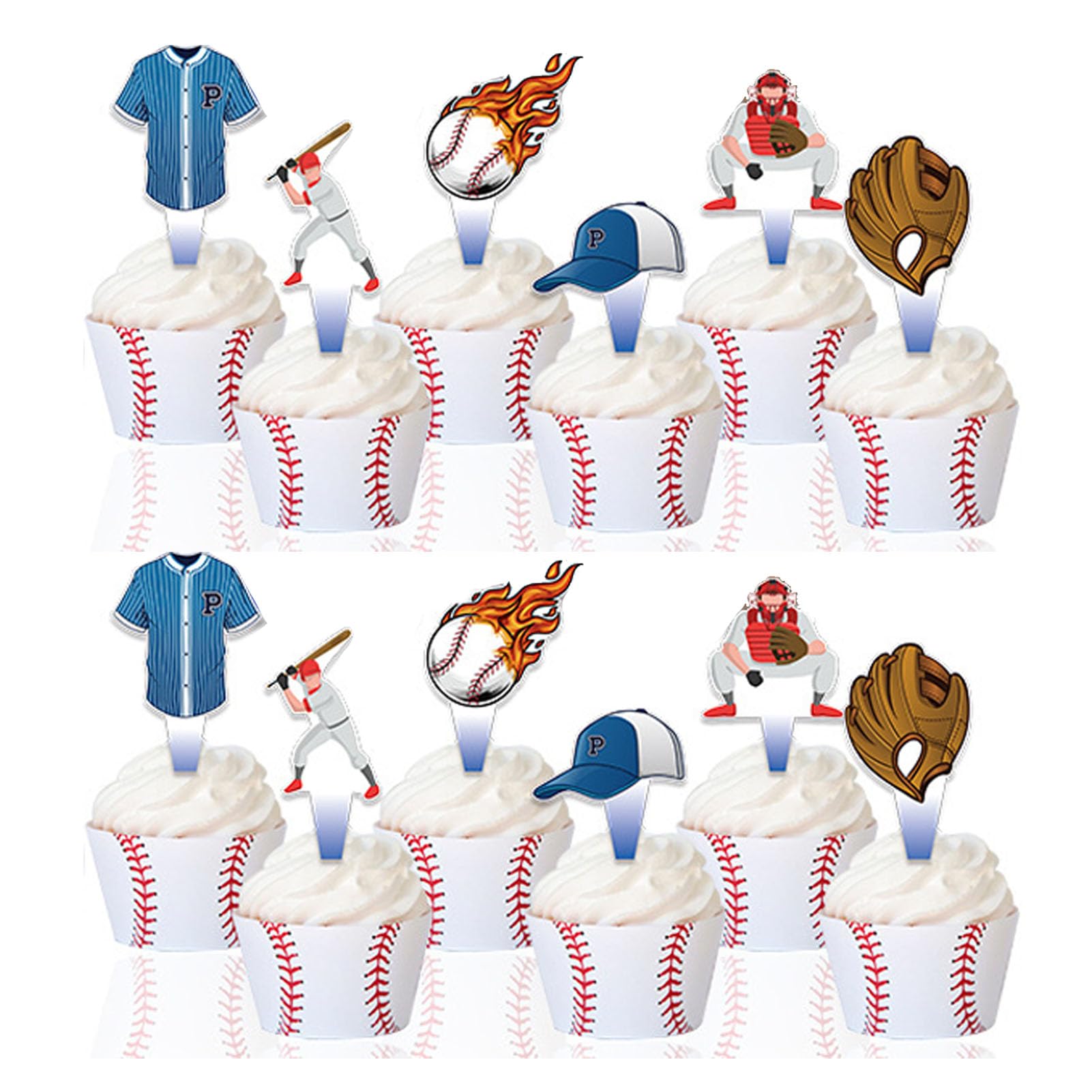 Amazon.com: 48 Pieces Baseball Cupcake Toppers Sport Theme Ball Player ...