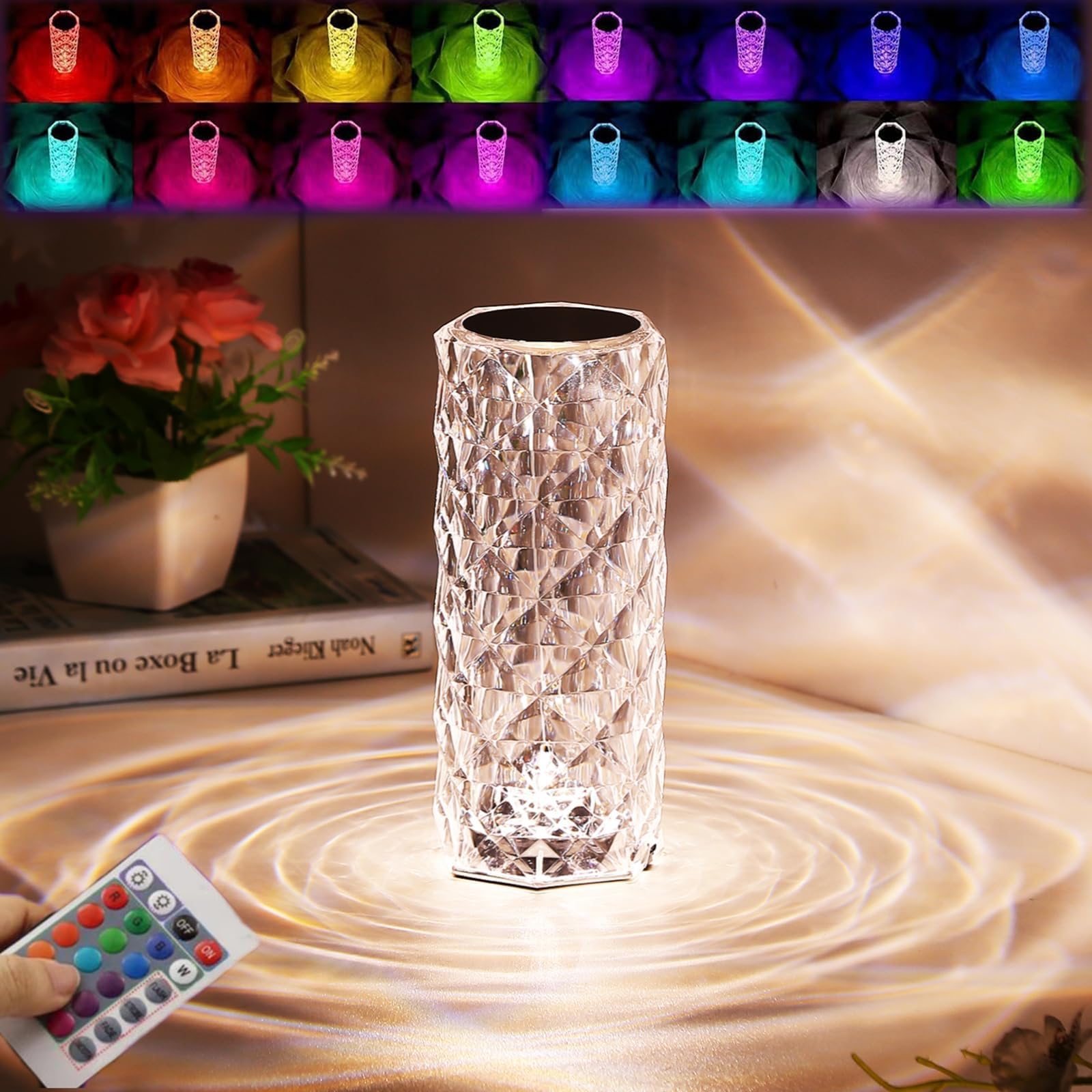 Neioaas Crystal Diamond Table Lamp，Touch Control Rose Crystal Table ...