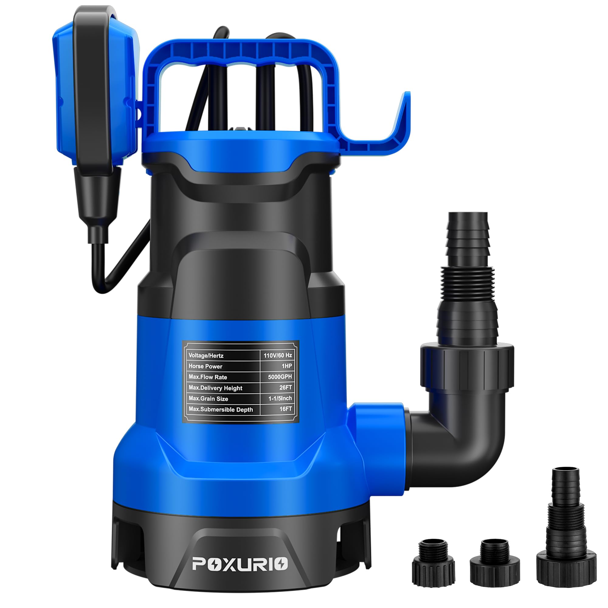 Snapklik.com : POXURIO 1HP Sump Pump, 5000GPH Automatic Basement Sump Pump