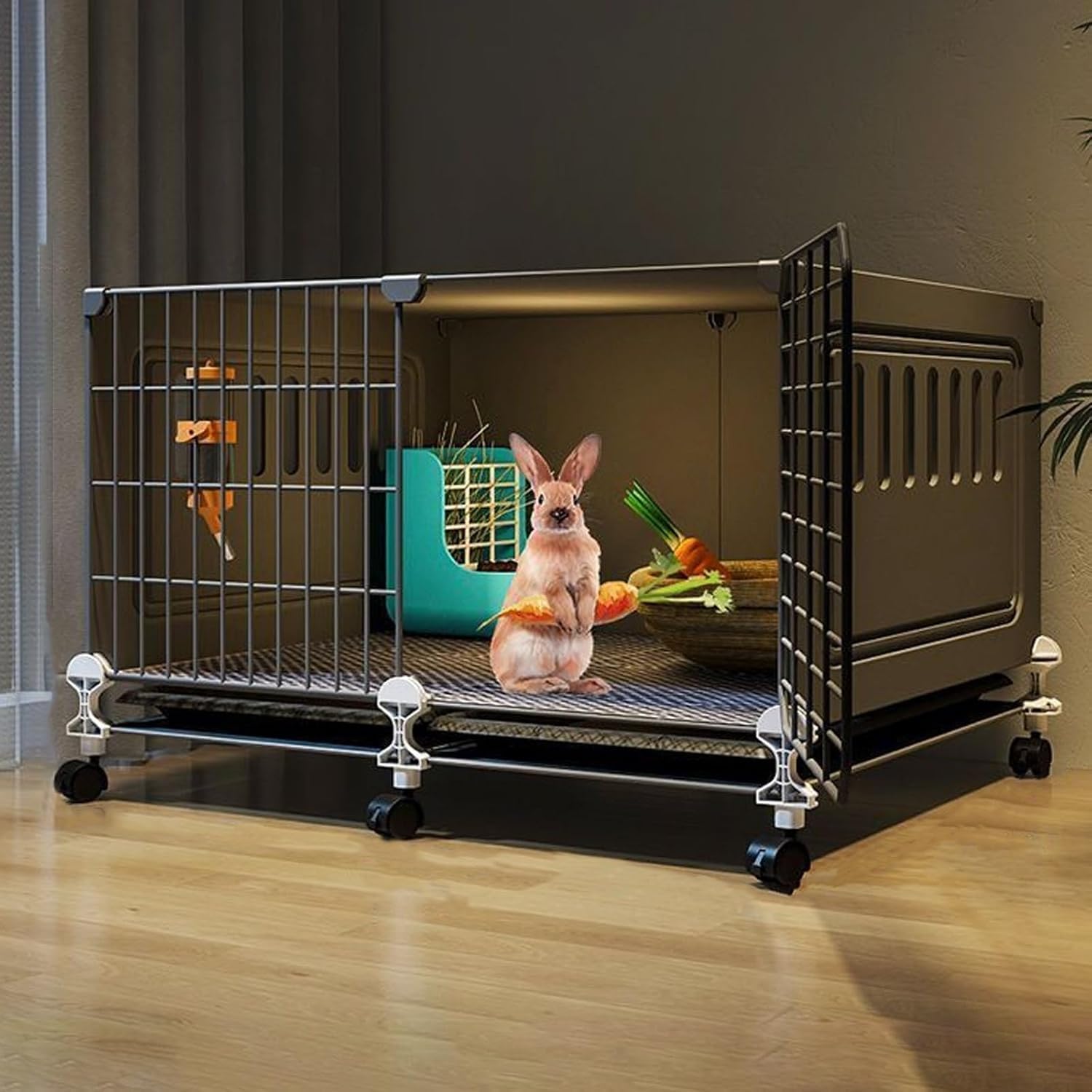 Amazon.com : DIY Rabbit Cage with Wheels, Indoor Bunny Hutch PP Resin ...