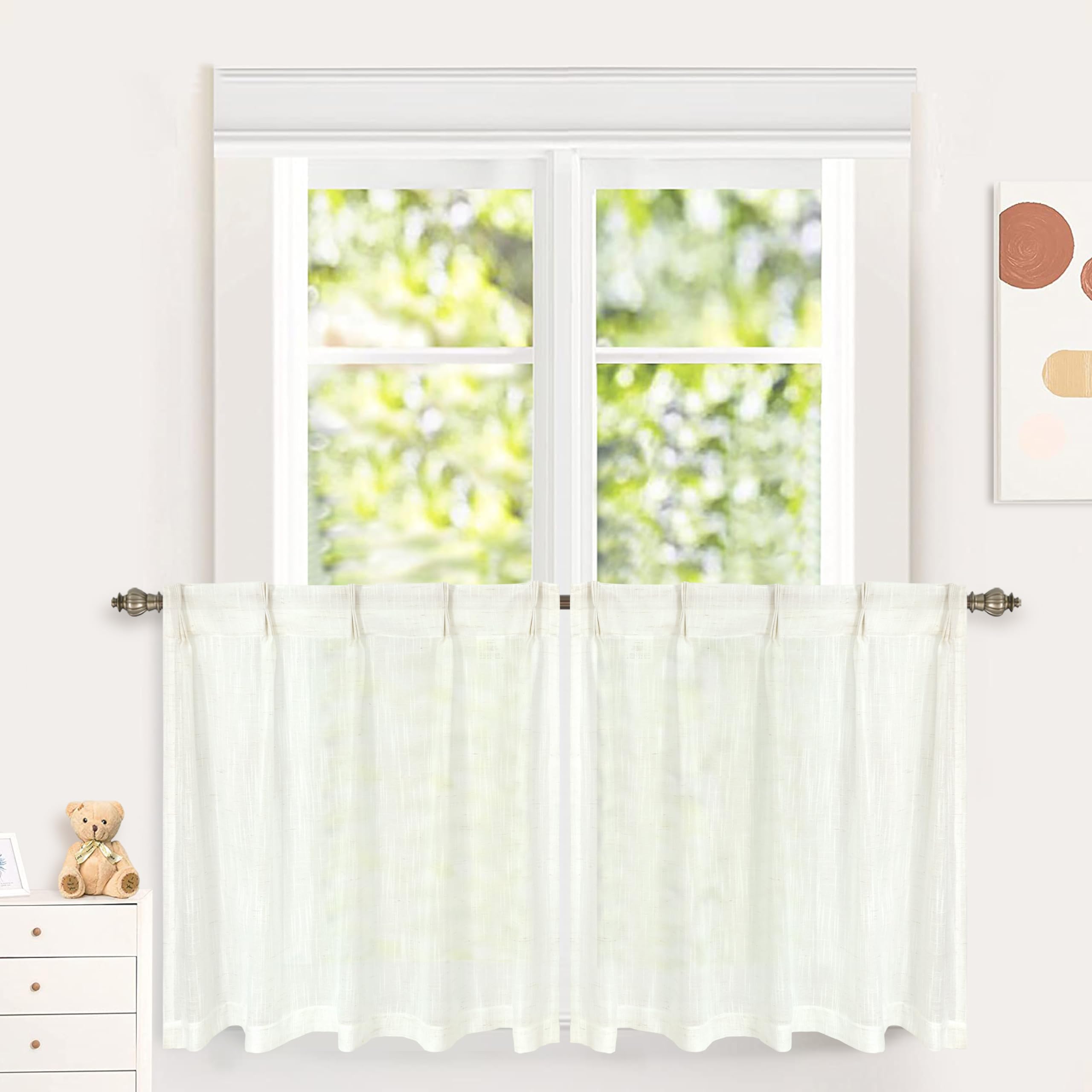 Amazon.com: DriftAway Pinch Pleat Kitchen Curtains Linen Textured Short ...