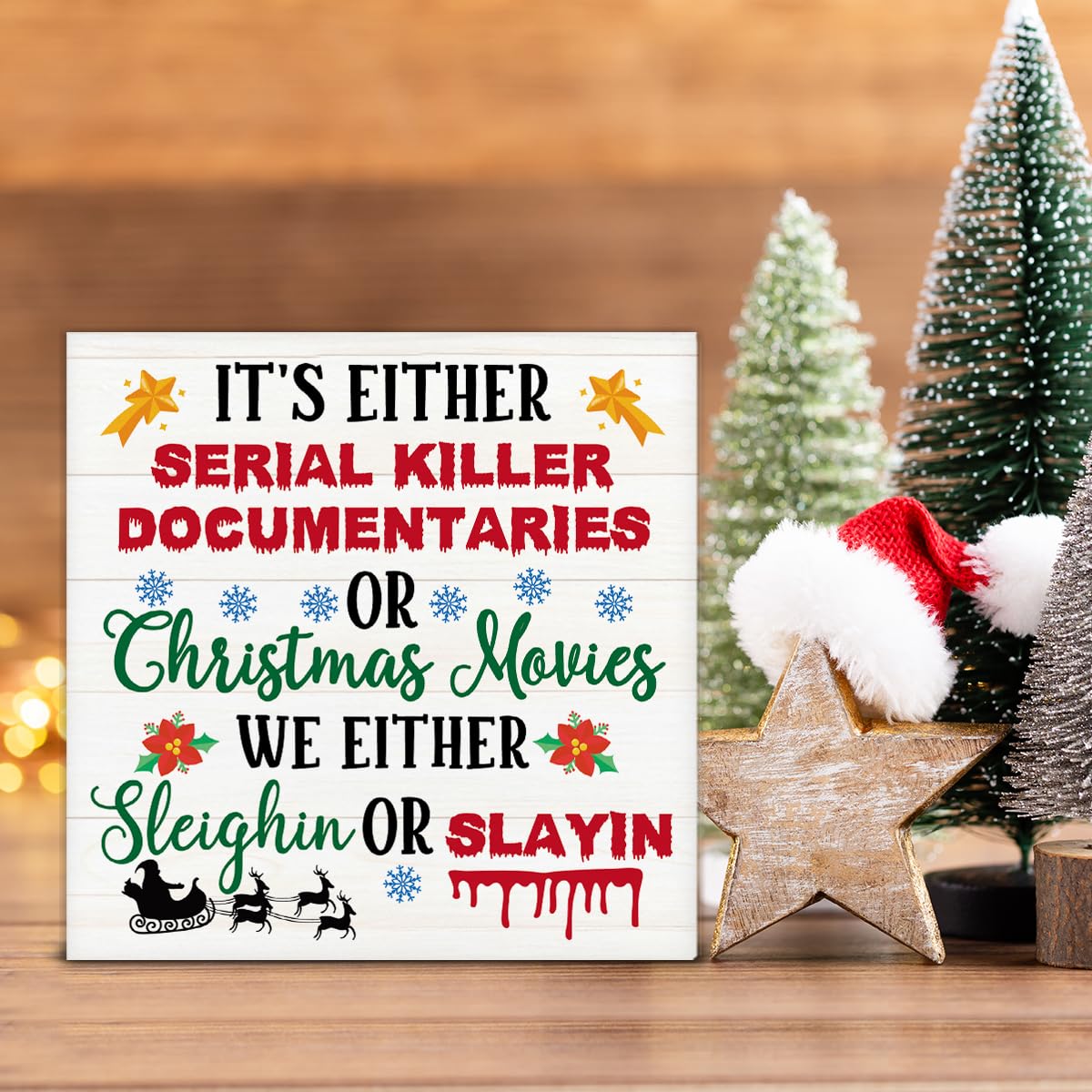 Snapklik.com : Funny Christmas Decor - Farmhouse Santa Wooden Sign