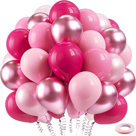 Amazon.com: Bezente Pink Balloons Set,60pcs 12 inch Metallic Pearl Pink ...