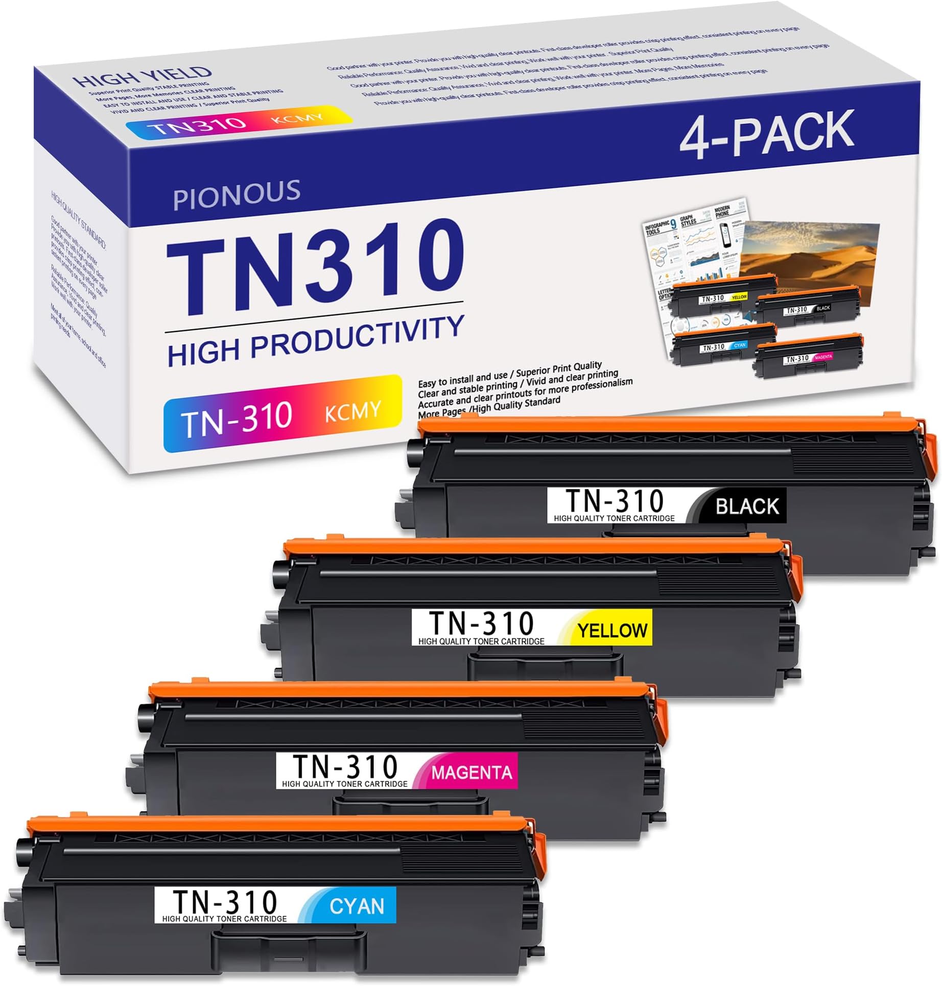 TN-310BK TN-310C TN-310M TN-310Y High Yield Toner Cartridge Set ...