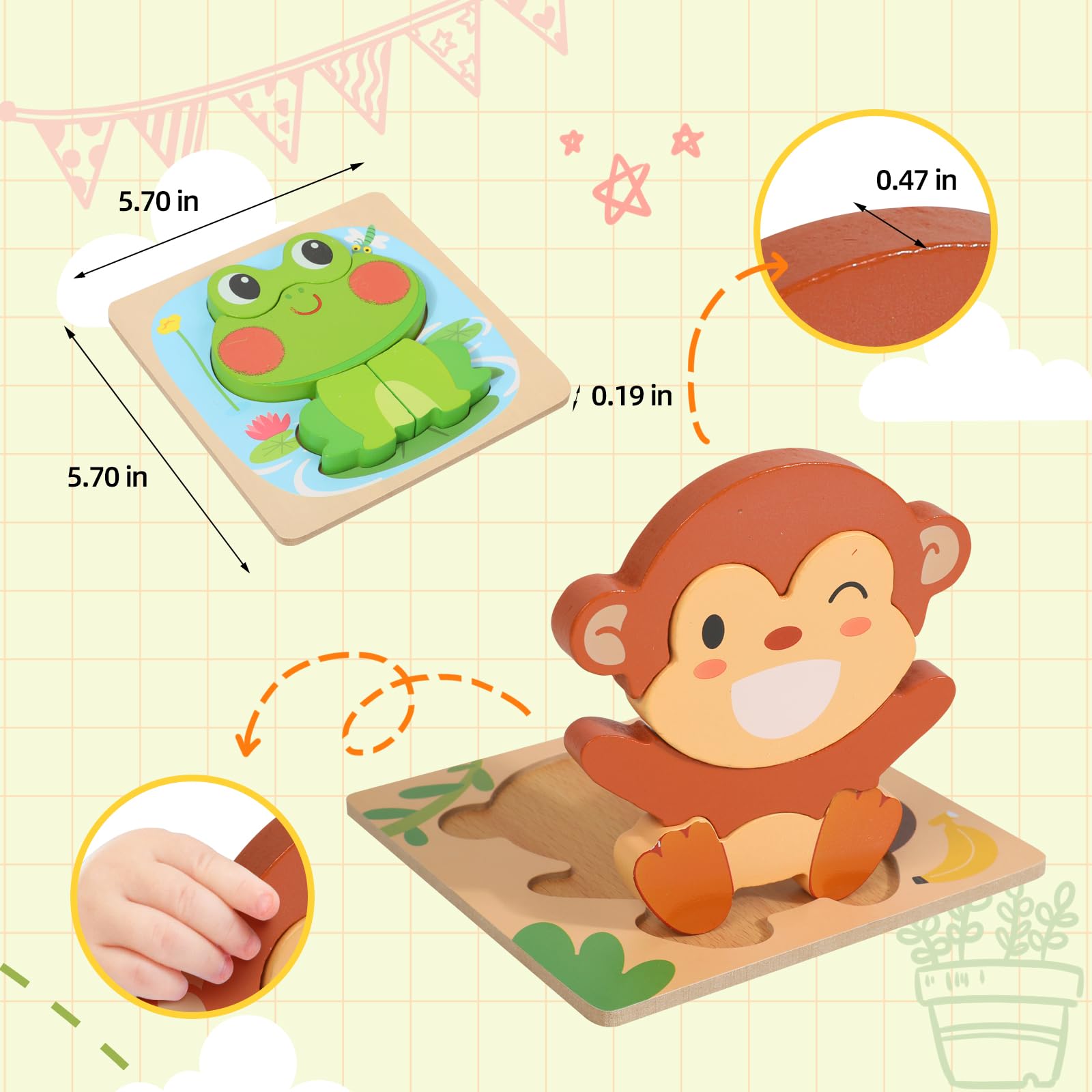 Peg Puzzles For Toddlers 1-3 MimiNGrey Wooden Jigsaw Puzzles For Toddlers Ages 2-4, 6-Pack ...