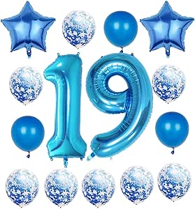 XLOOD 19th Birthday Decorations, Blue Number 19 Balloon, 40 Inch Giant ...