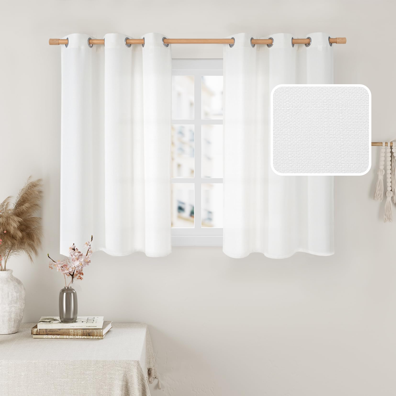 Amazon.com: LAMIT White Linen Curtains 40 Inch Length for Windows ...