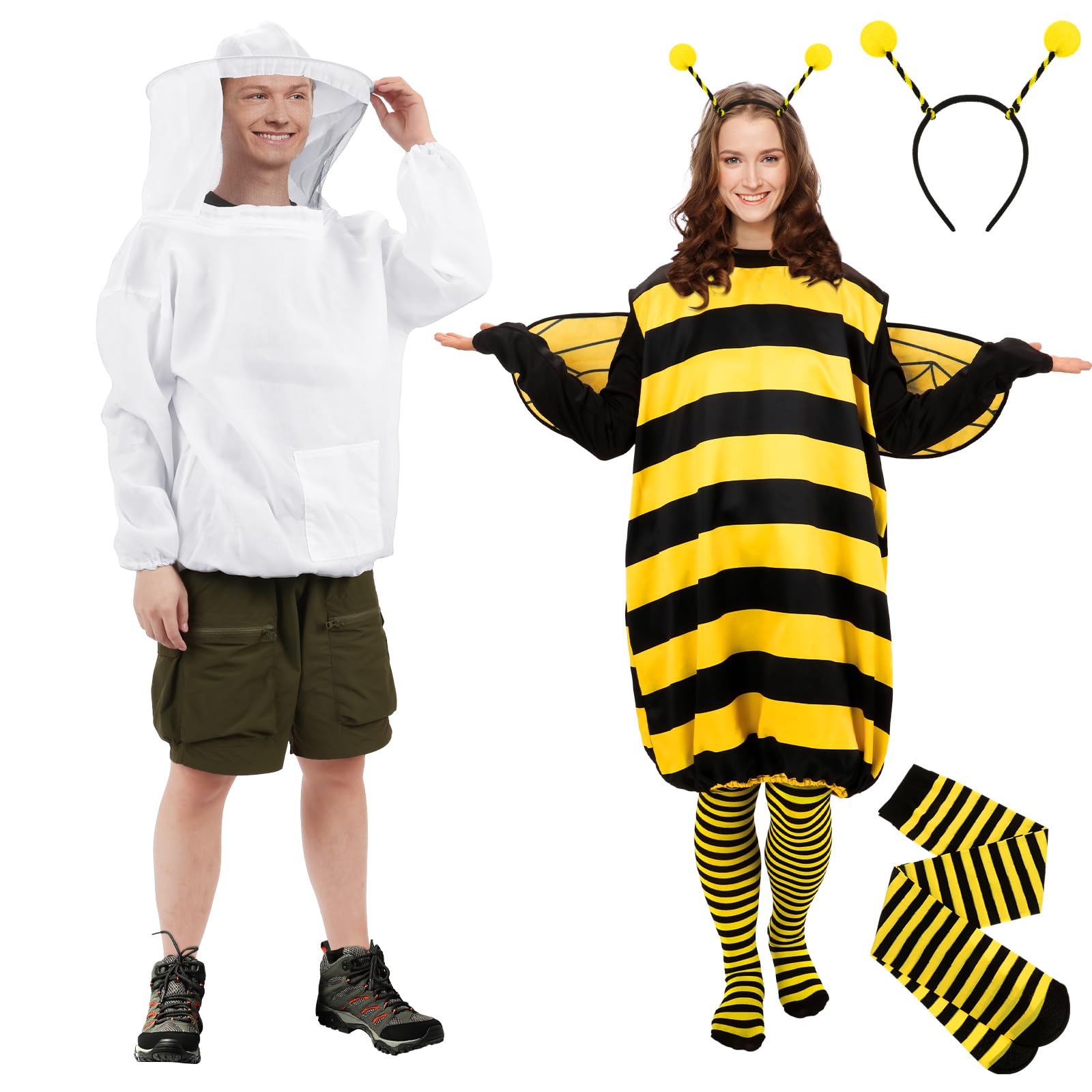 Amazon.com: Xtinmee 2 Sets Adult Bee Beekeeper Costume Halloween Bee ...