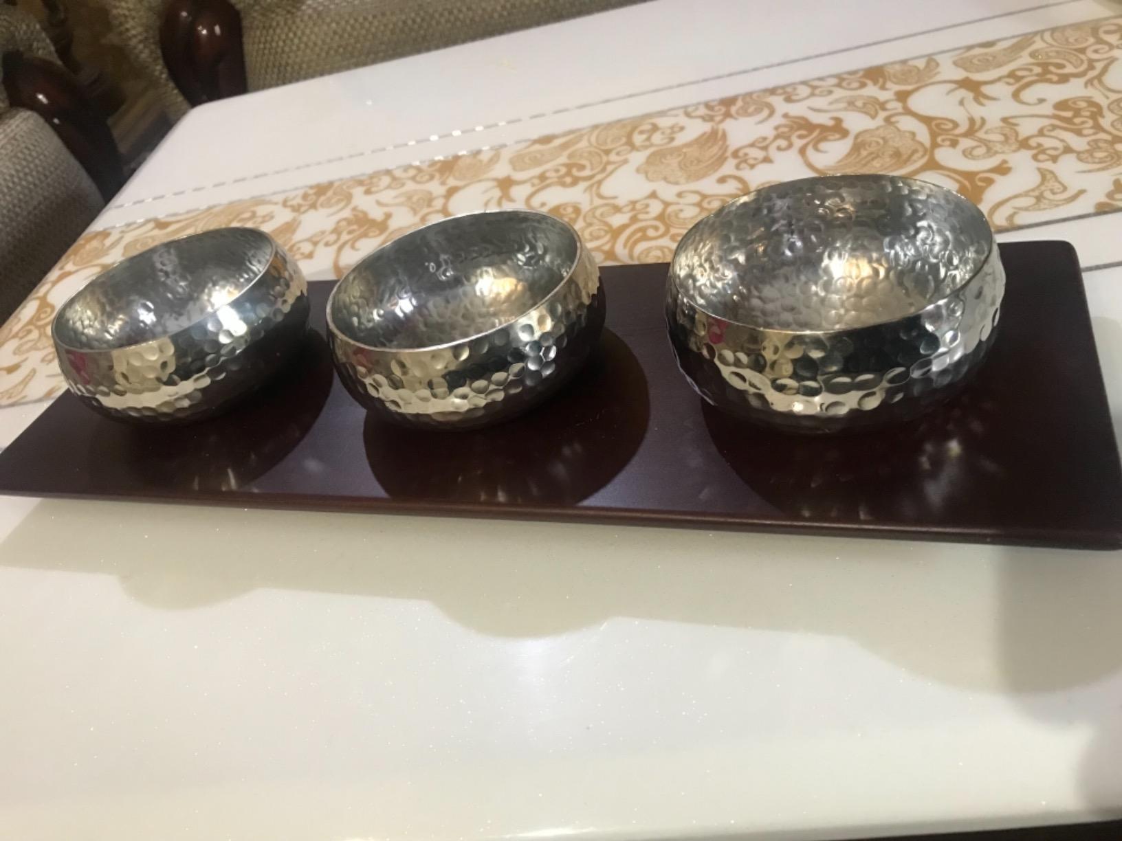 Buy Logam Rosewood Rectangular Tray and 3 Nickel Plated Bowl Set, Dry ...