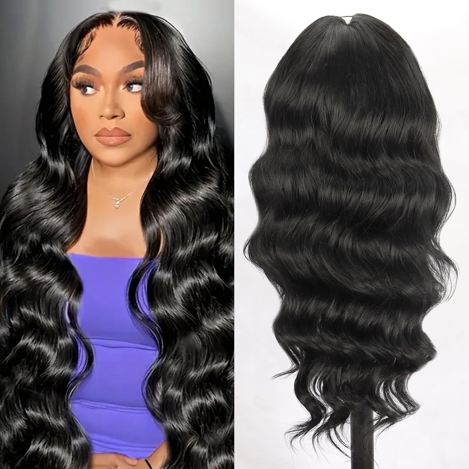 Amazon.com : MARYLING V Part Wig Body Wave Synthetic Wigs for Women ...