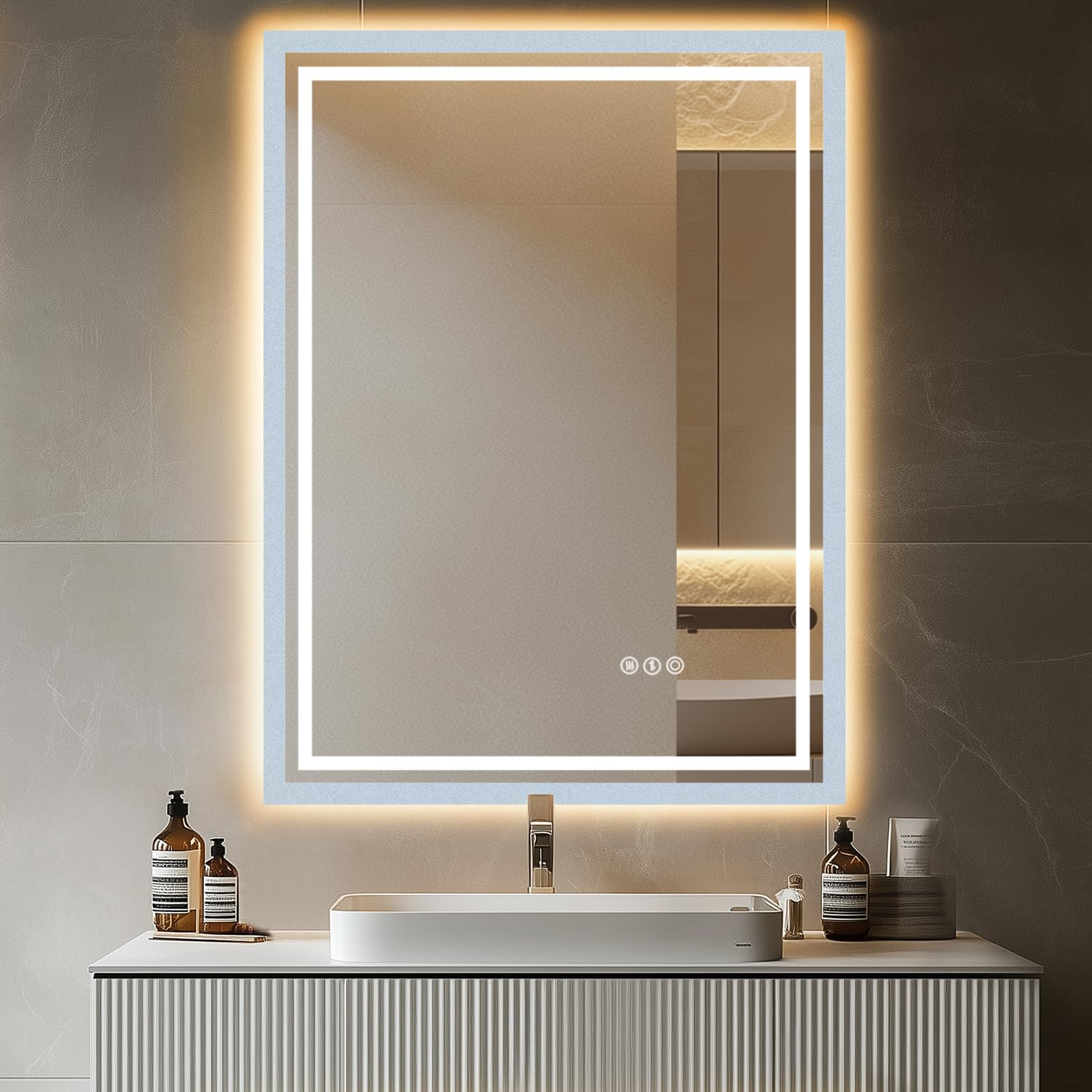 Amazon.com: AFMMFA 24"x 32" LED Bathroom Mirror with Stepless Dimmable ...
