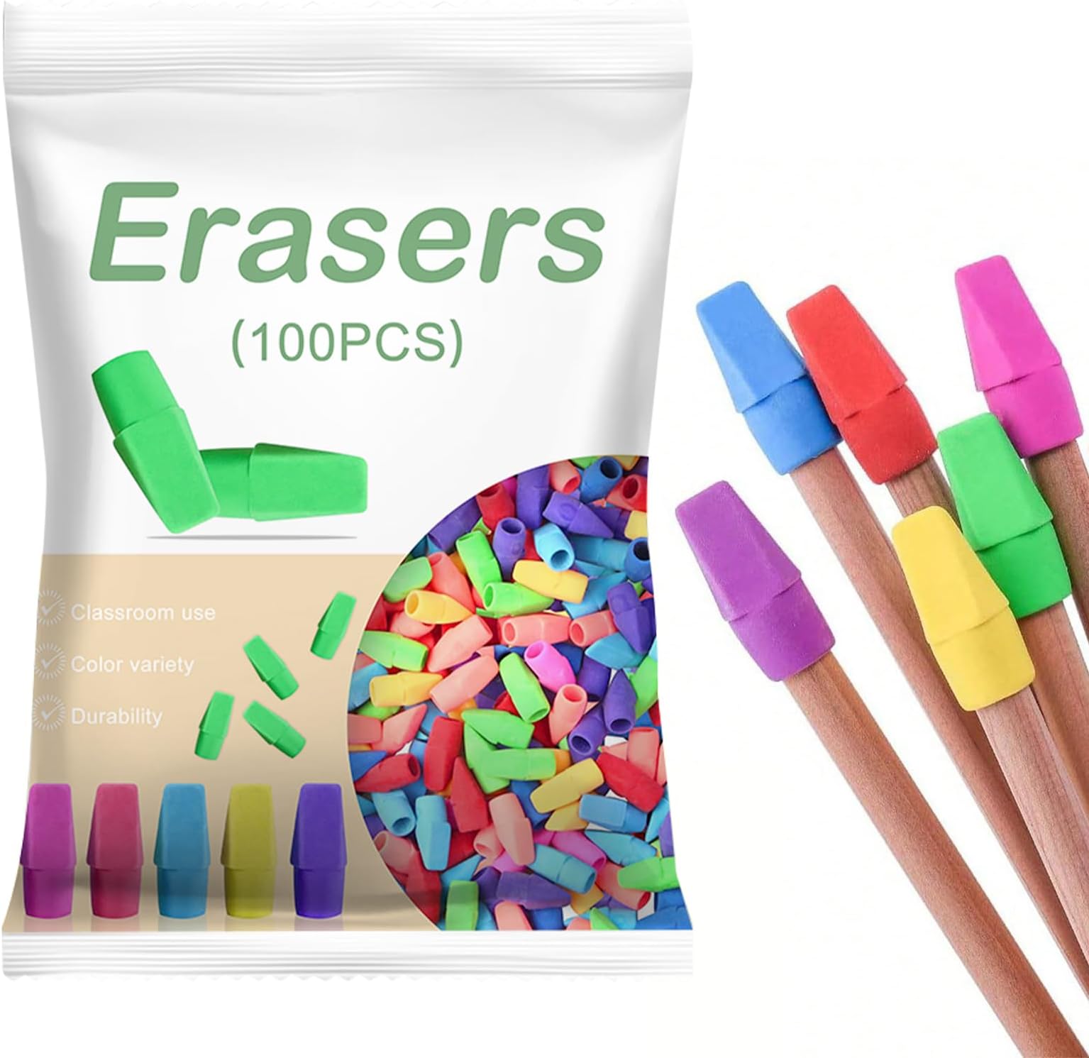 Amazon.com: 100PCS Erasers for Pencils Pencil Top Erasers Cap 10 Color ...