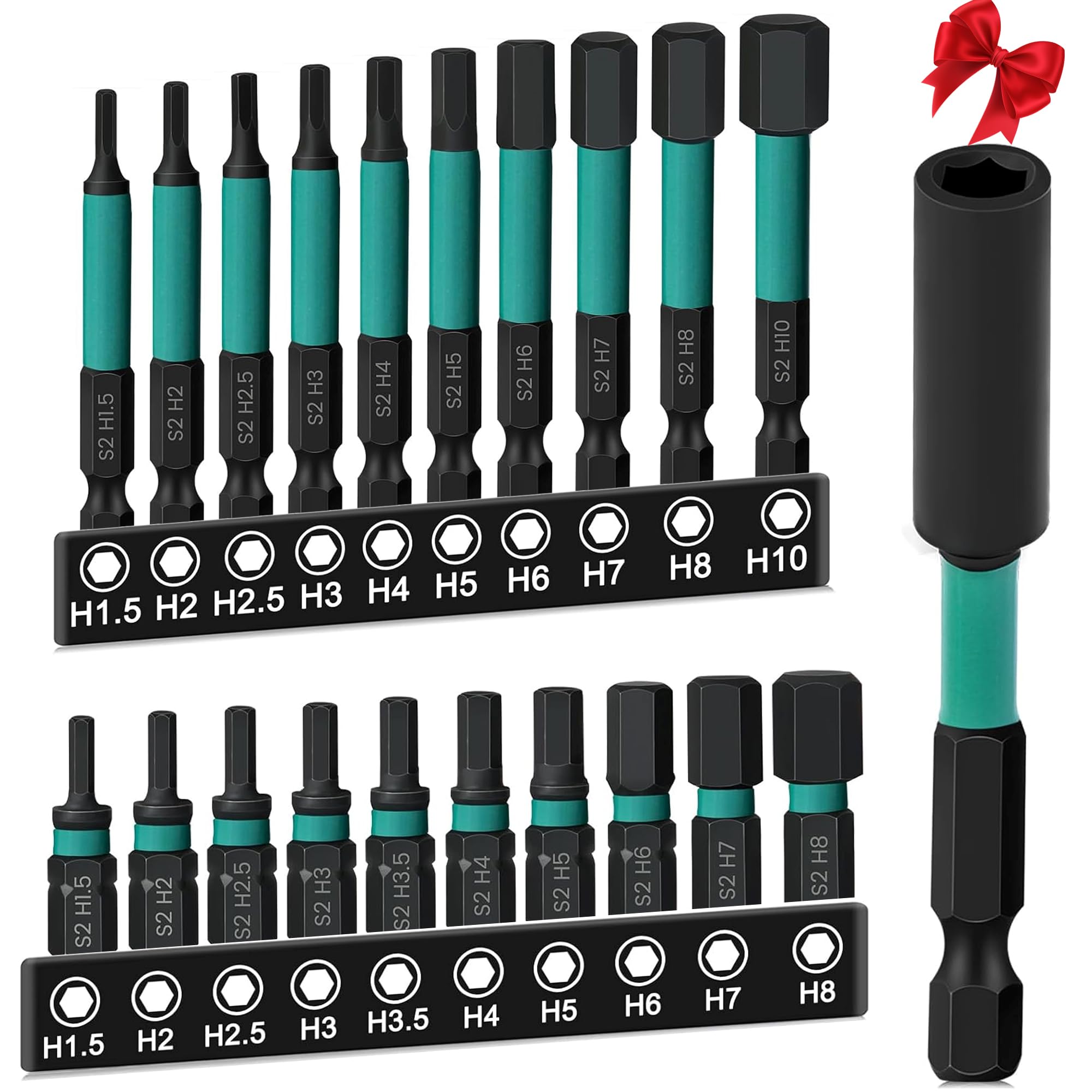 Impact Drill Allen Key Bit Set: 21 Piece 1/4-inch Hex Shank Drill Bit ...
